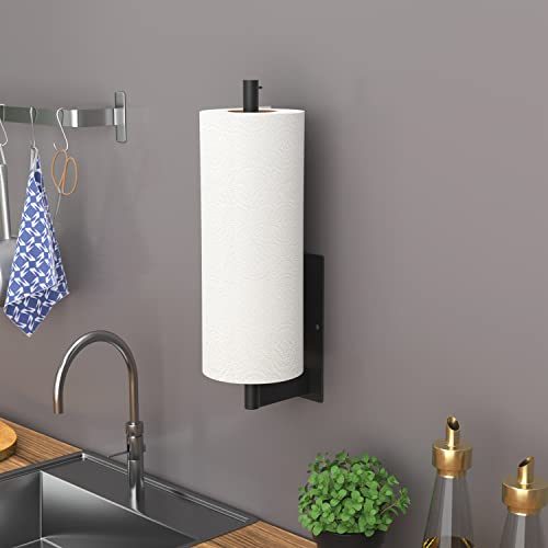 Paper Towel Holder Under Cabinet, Stainless Steel Kitchen Roll Holder Matte Black, Self-Adhesive Kitchen Towel Rack Wall-Mounted, Suitable for Pantry, Kitchen, Bathroom