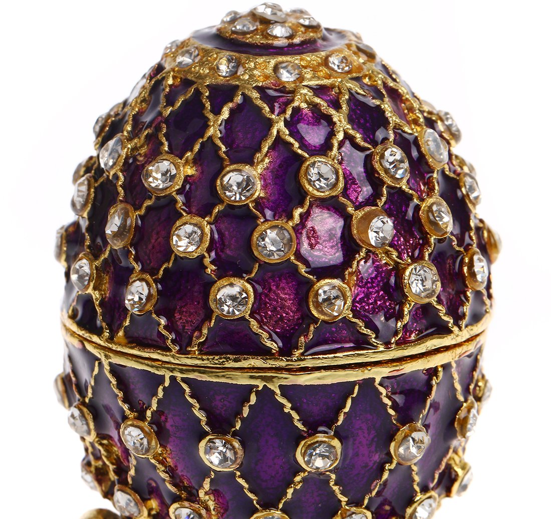 YU FENG Faberge Egg Trinket Box Hinged Jewelry Ring Holder Collectible Figurine Boxes Decorative Egg Crystals (purple)