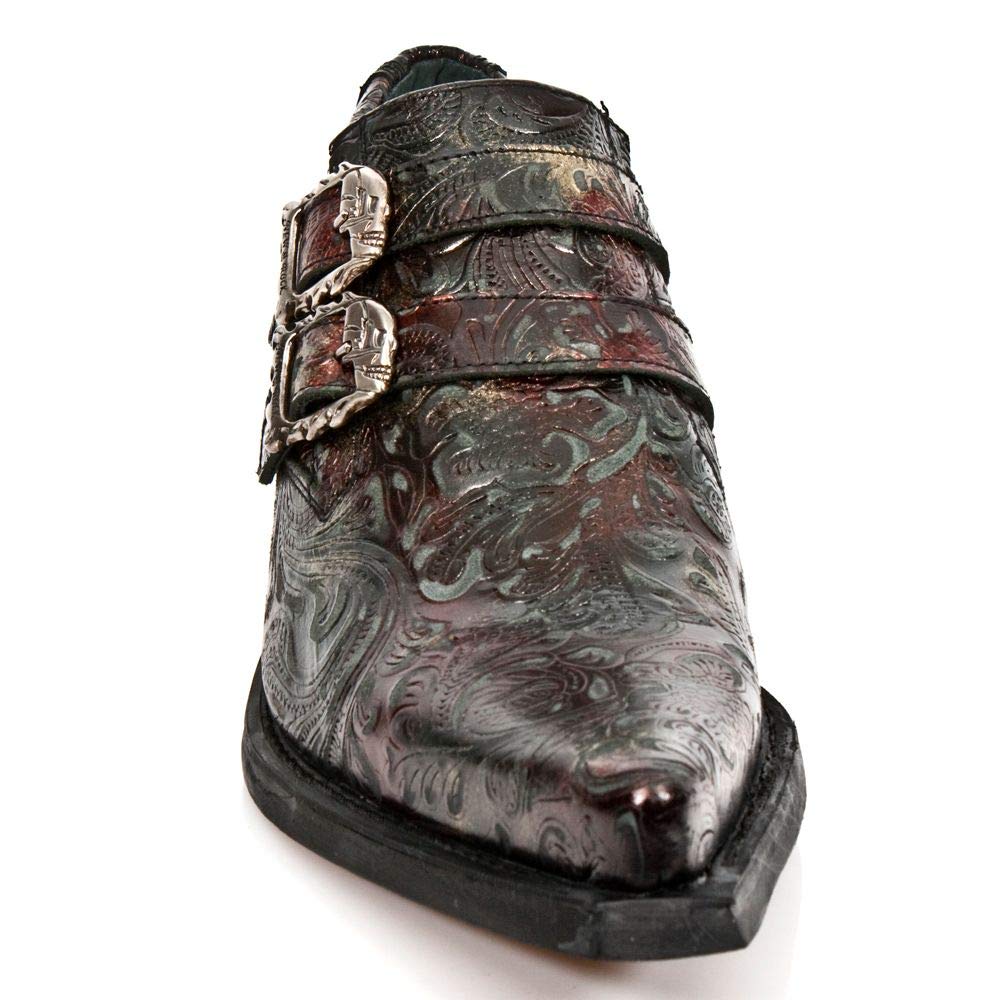 New Rock 7960-S5 Embossed Vintage Black, Red Leather Buckle Steel Heel Shoes 41