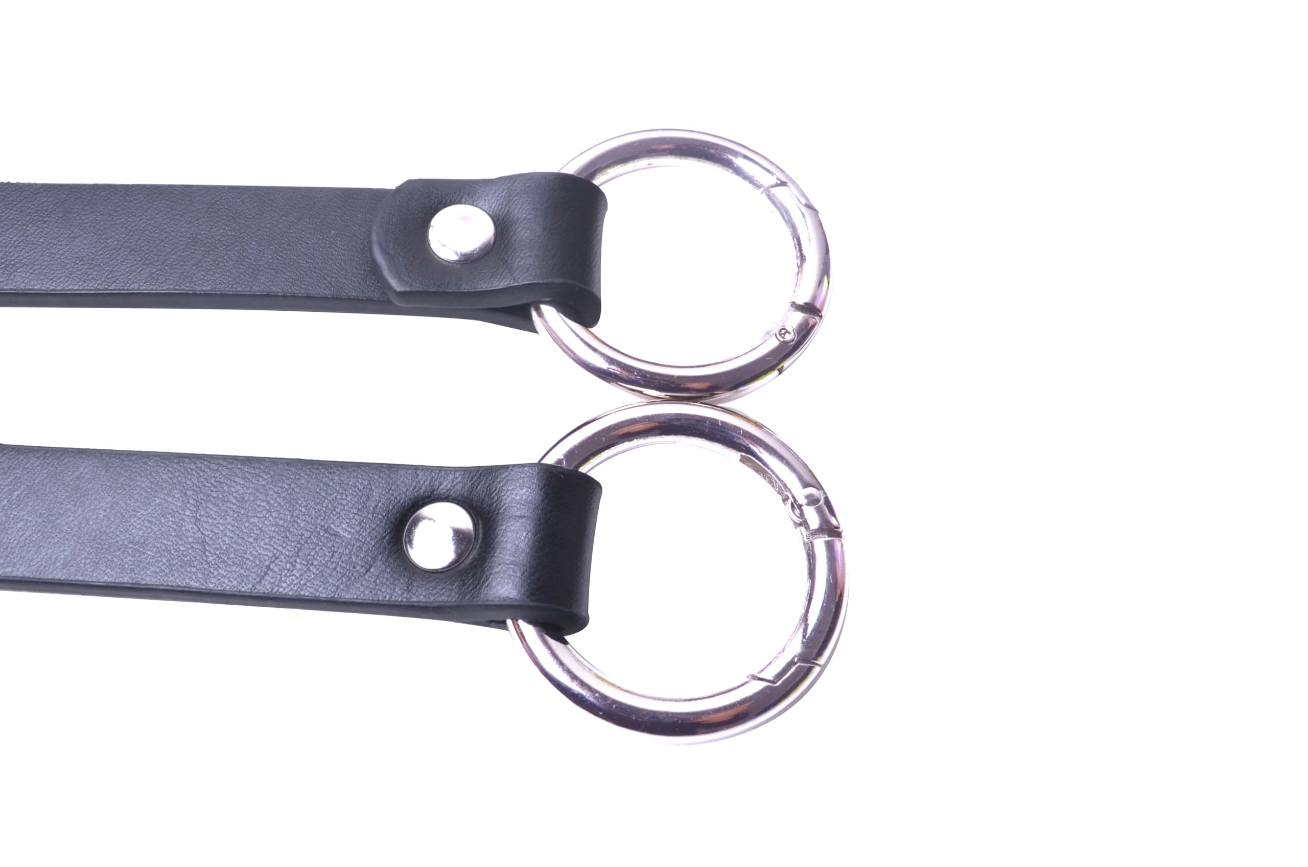 Wento Pair 24 inches Vinyl Leather Purses Straps with Big O Ring(1 1/4'' Inner Size) End,Vinyl Leather Bag Handles,Replacement Purse Straps,Handbag Bag Wallet Straps WT100 (Silver, Black)