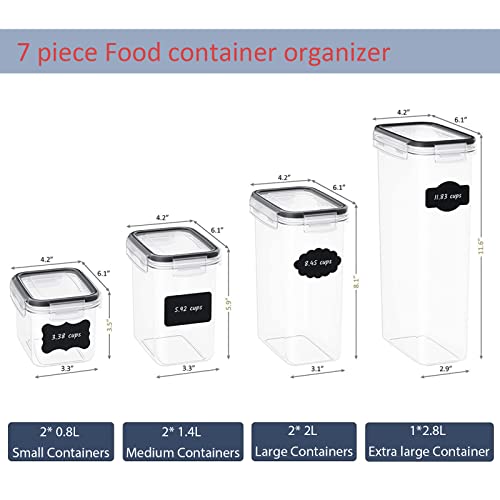 MDHAND Airtight Food Storage Containers Set with Lids Cereal Containers Storage, Kitchen Food Storage with Labels & Pen, BPA Free Stackable Food Containers Storage, 14 Pack(7 Containers + 7 Lids)