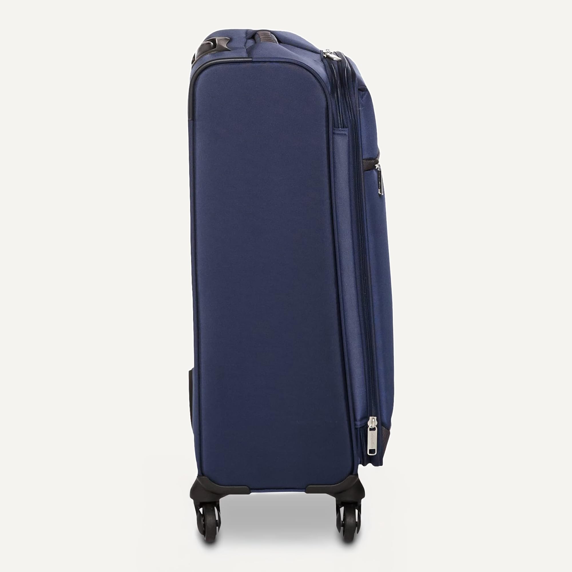 Amazon Basics Luggage, 30" Large Checked Softside Suitcase With Wheels With Four 360-Degree Multi-directional Spinner Wheels Expandable Space Zippered Pocket and Straps, Telescopic Handle, Navy Blue