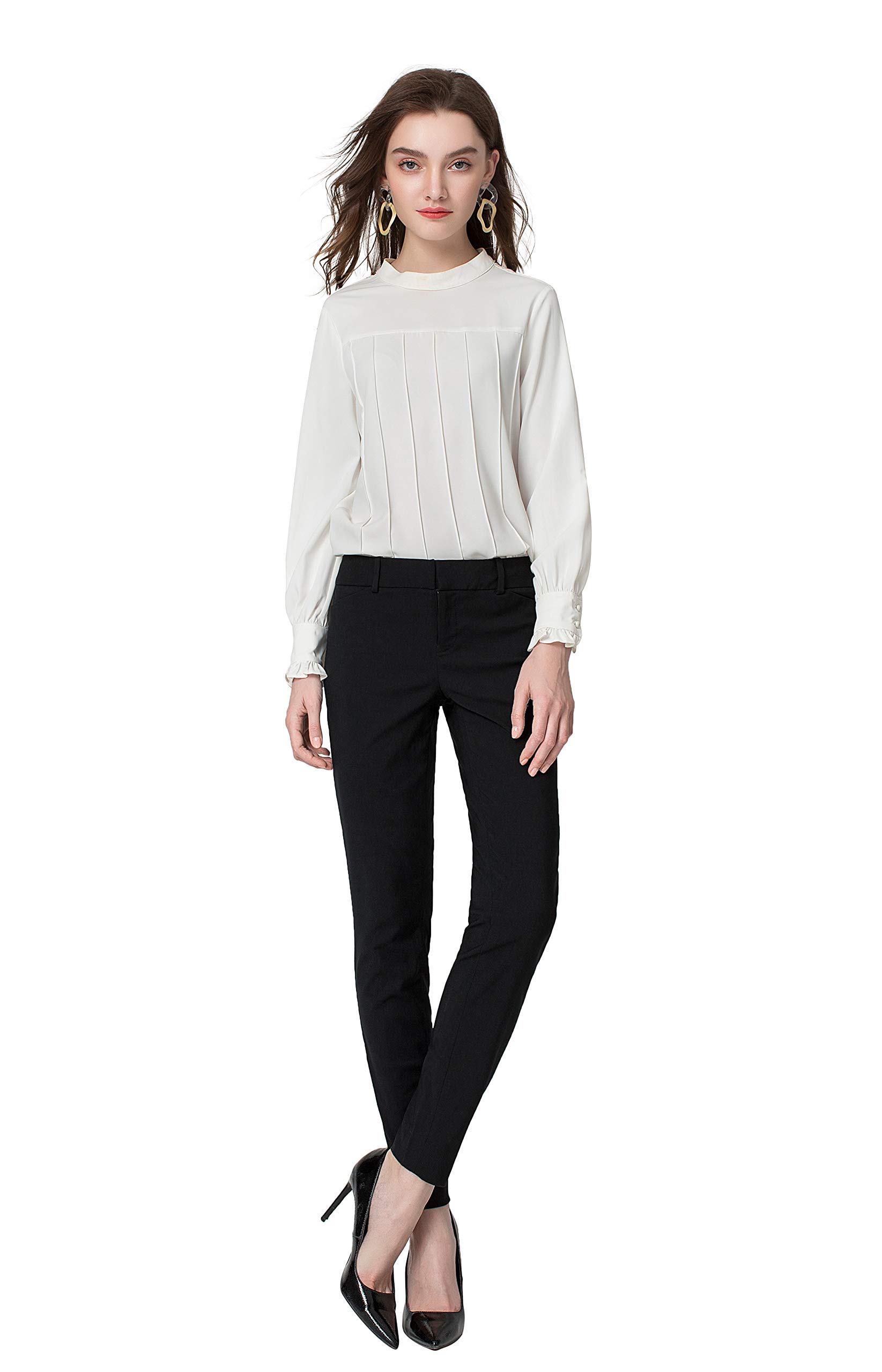 SATINATO Women's Wrinkle Free Stretch Dress Pants Work Slim Fit Trousers(0,Black)