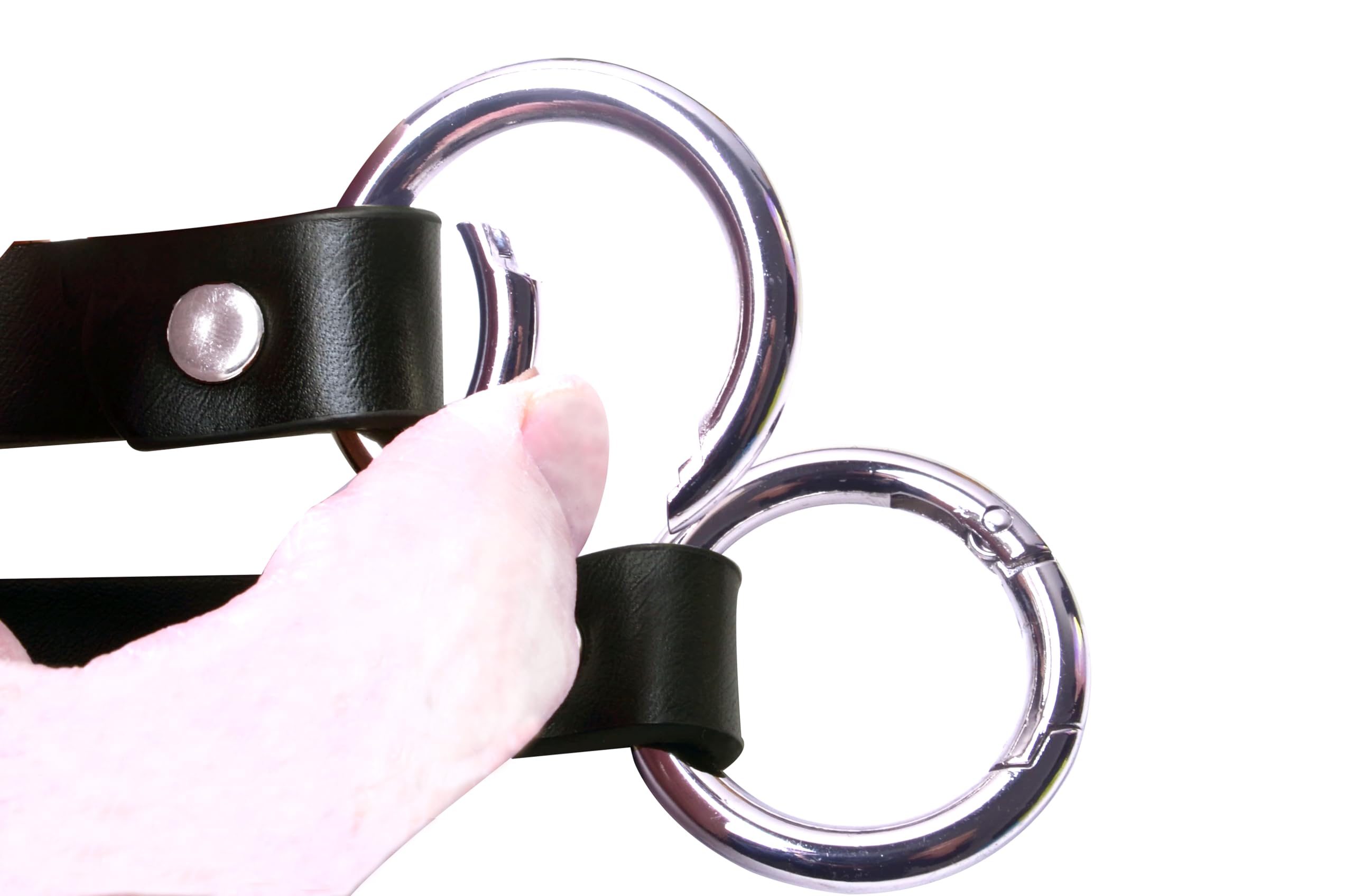 Wento Pair 24 inches Vinyl Leather Purses Straps with Big O Ring(1 1/4'' Inner Size) End,Vinyl Leather Bag Handles,Replacement Purse Straps,Handbag Bag Wallet Straps WT100 (Silver, Black)