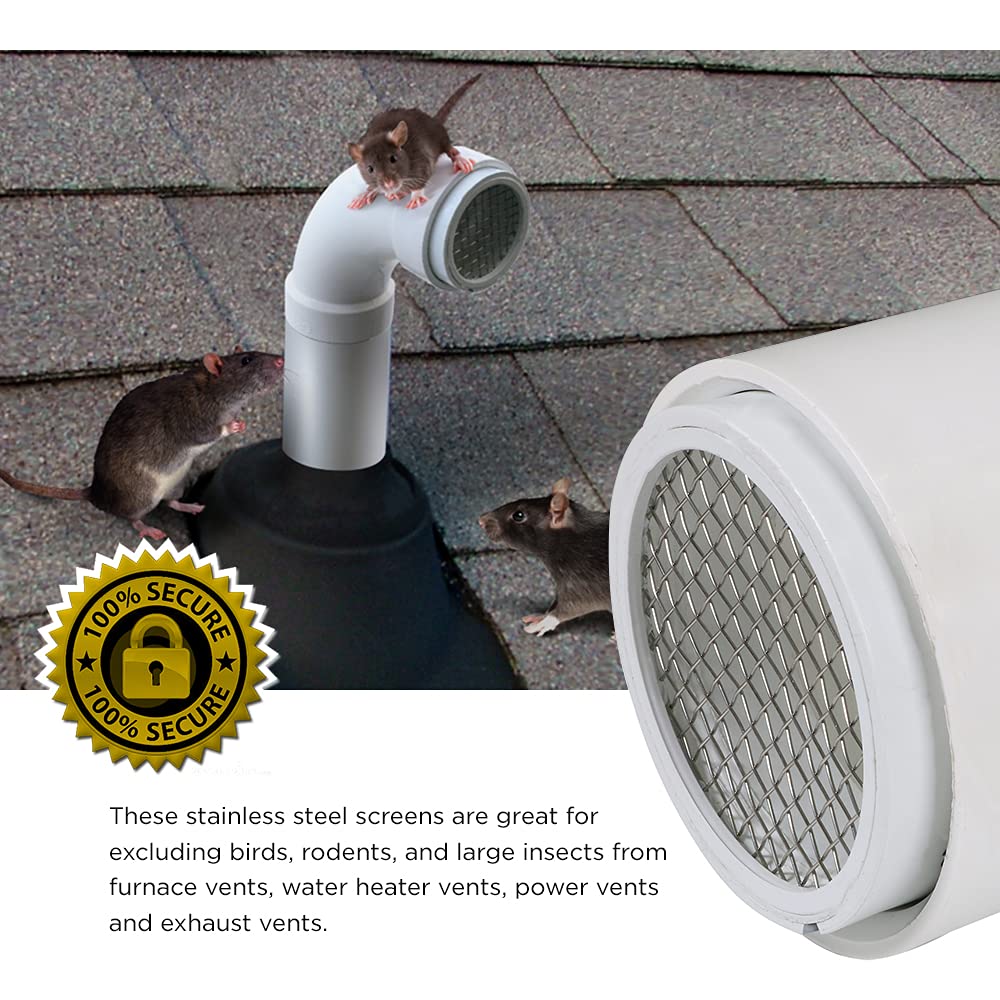 Raven R1510 PVC Termination Cap Mesh Screen Vent Cover, Furnace & Roof Vent Cap, Stainless Steel Wire Round Exhaust Pipe Cover End 4" Inner & 4.5" Outer Diameter