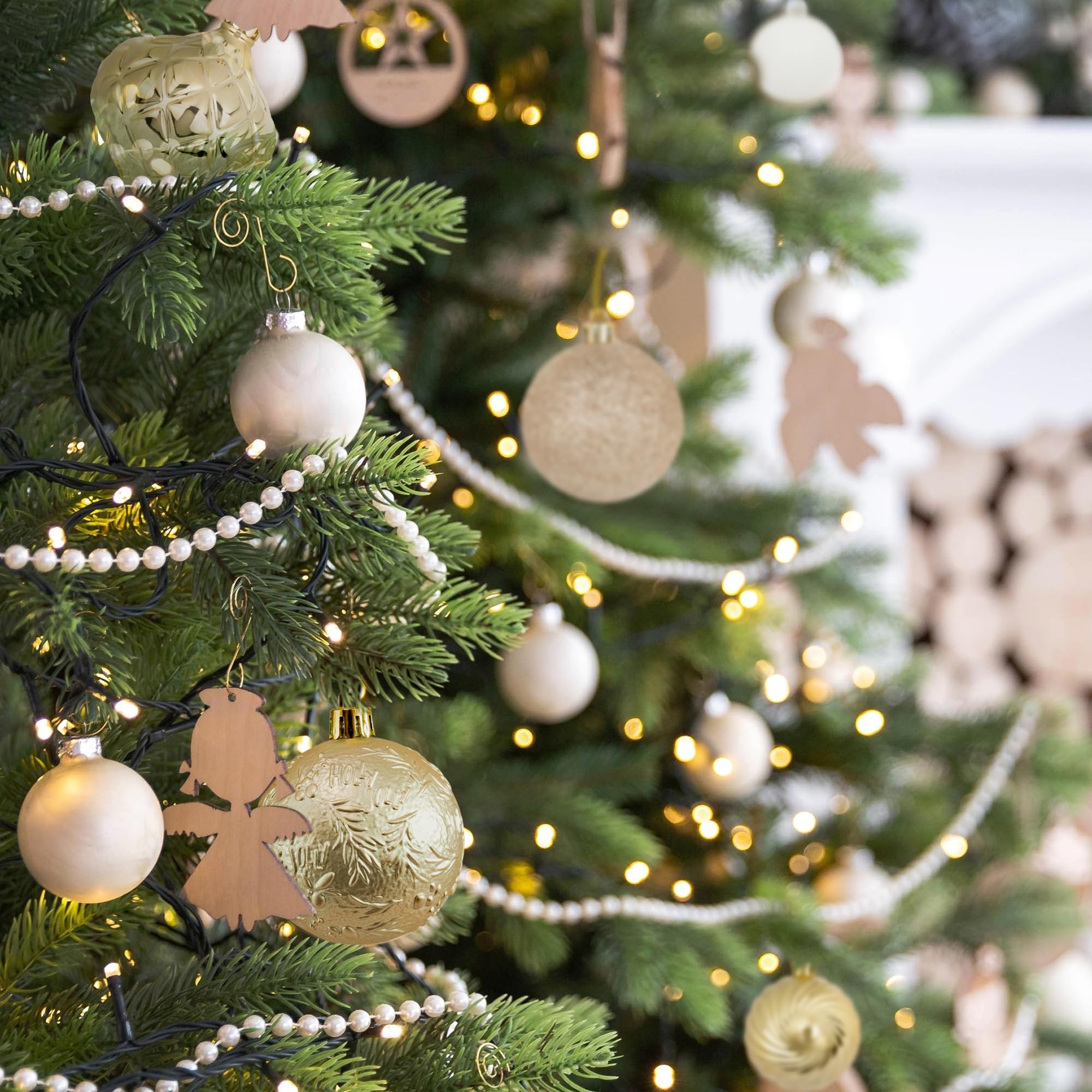 KI Store Champagne Christmas Balls 34pcs 2.36-Inch Christmas Tree Decoration Ornaments for Xmas Tree Holiday Wreath Garland Decor Ornaments Hooks Included