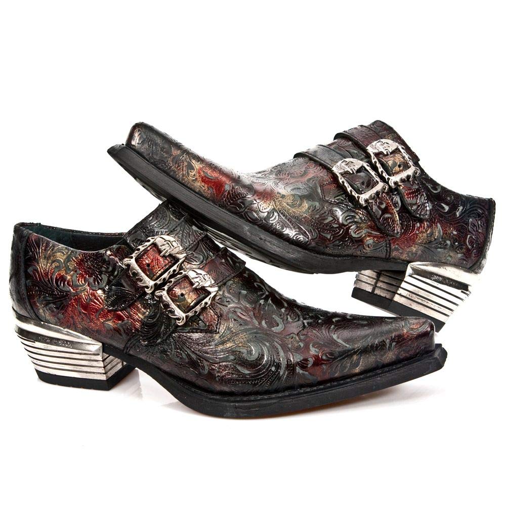 New Rock 7960-S5 Embossed Vintage Black, Red Leather Buckle Steel Heel Shoes 41