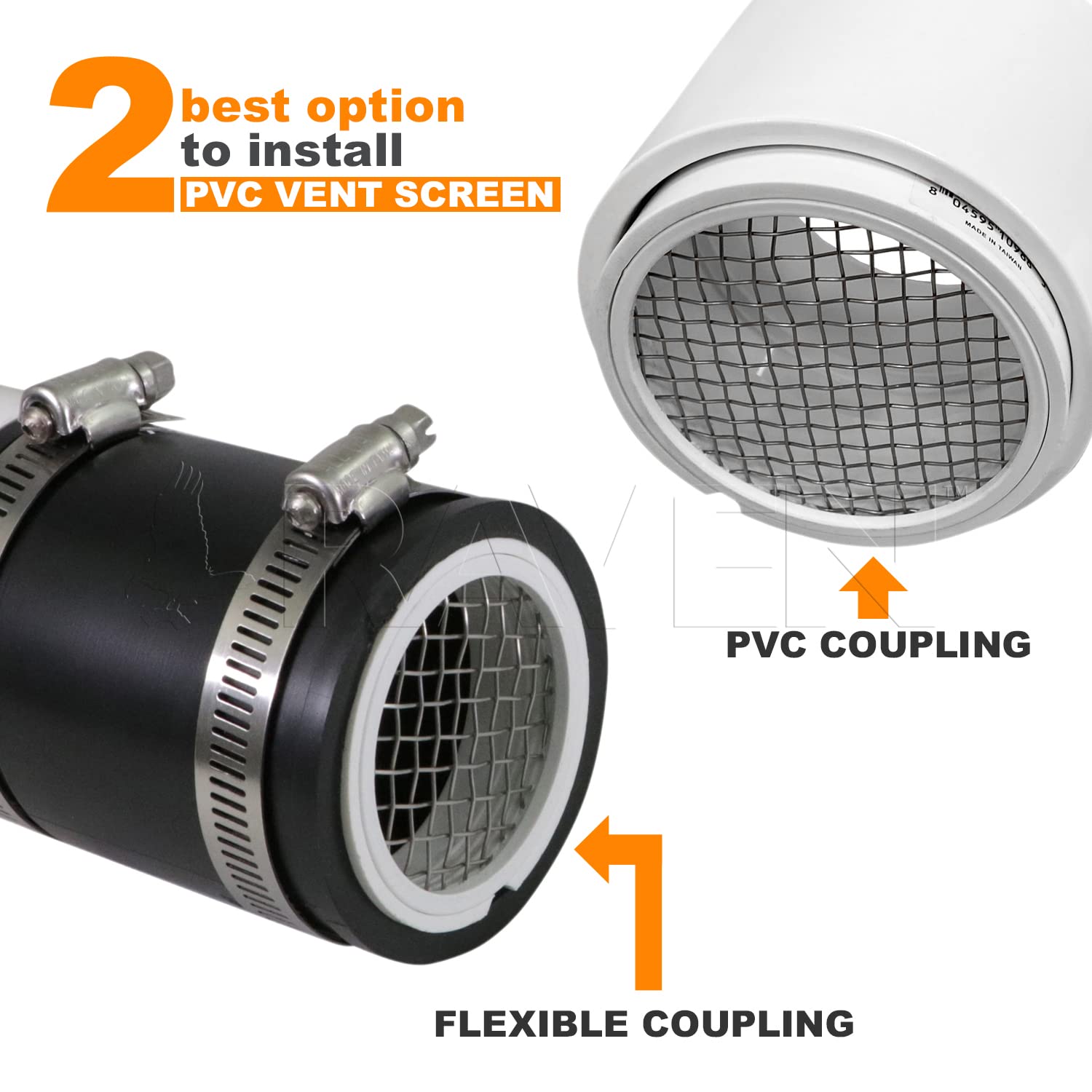 Raven R1510 PVC Termination Cap Mesh Screen Vent Cover, Furnace & Roof Vent Cap, Stainless Steel Wire Round Exhaust Pipe Cover End 4" Inner & 4.5" Outer Diameter