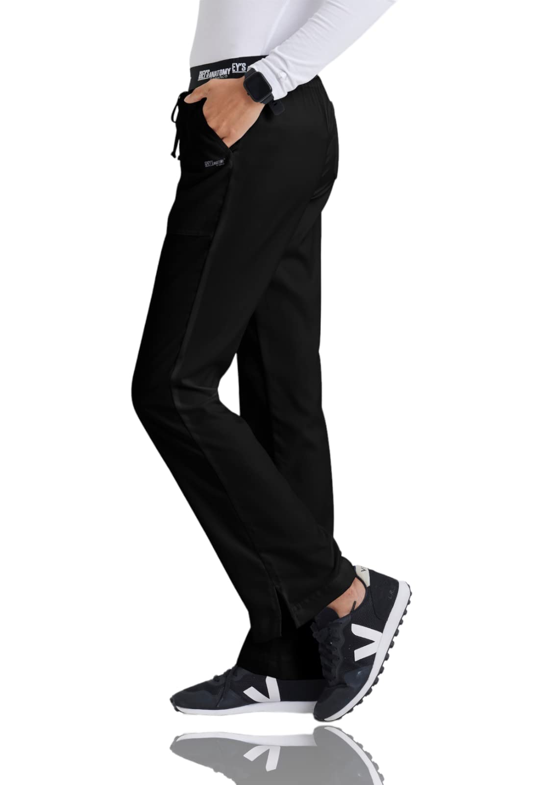 Grey's Anatomy 4275 3 Pkt Logo Waist Pant with Drawstring (Black, XX-Small)