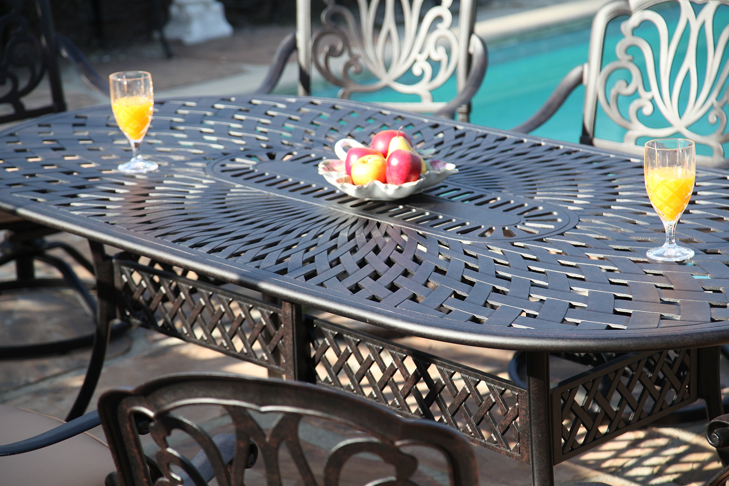 GrandPatioFurniture.com CBM Patio Elisabeth Collection Cast Aluminum 9 Piece Dining Set with 8 Swivel Rockers SH211-8S CBM1290
