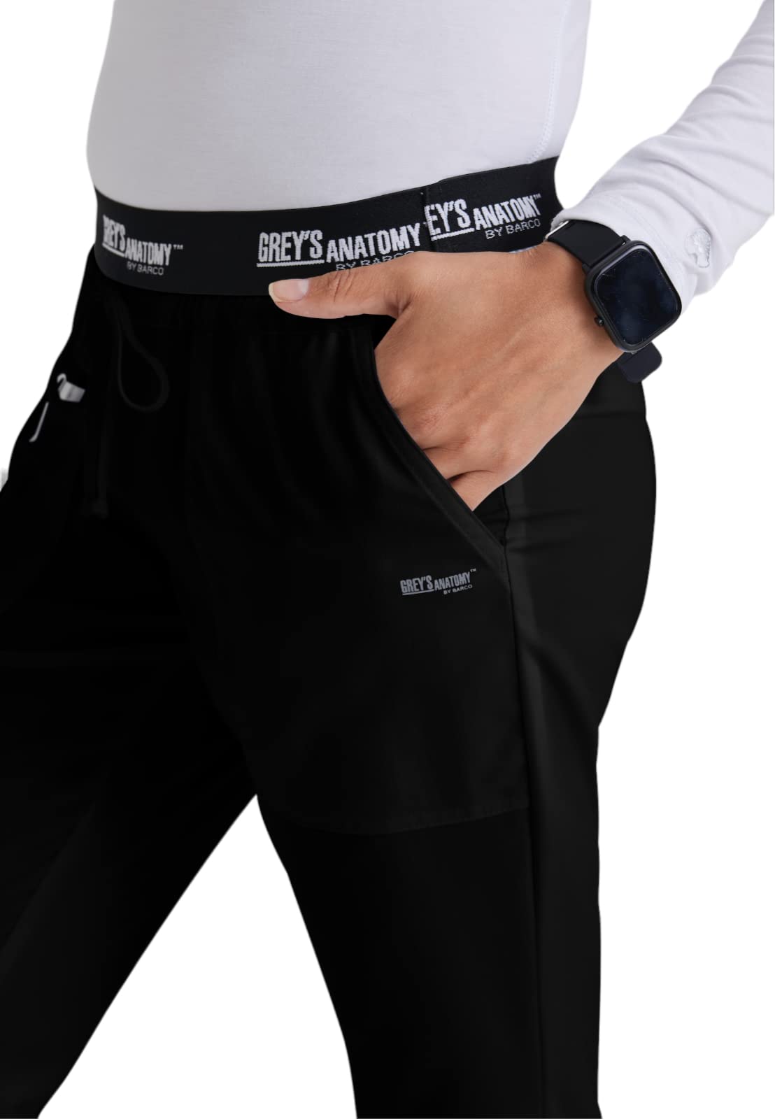 Grey's Anatomy 4275 3 Pkt Logo Waist Pant with Drawstring (Black, XX-Small)