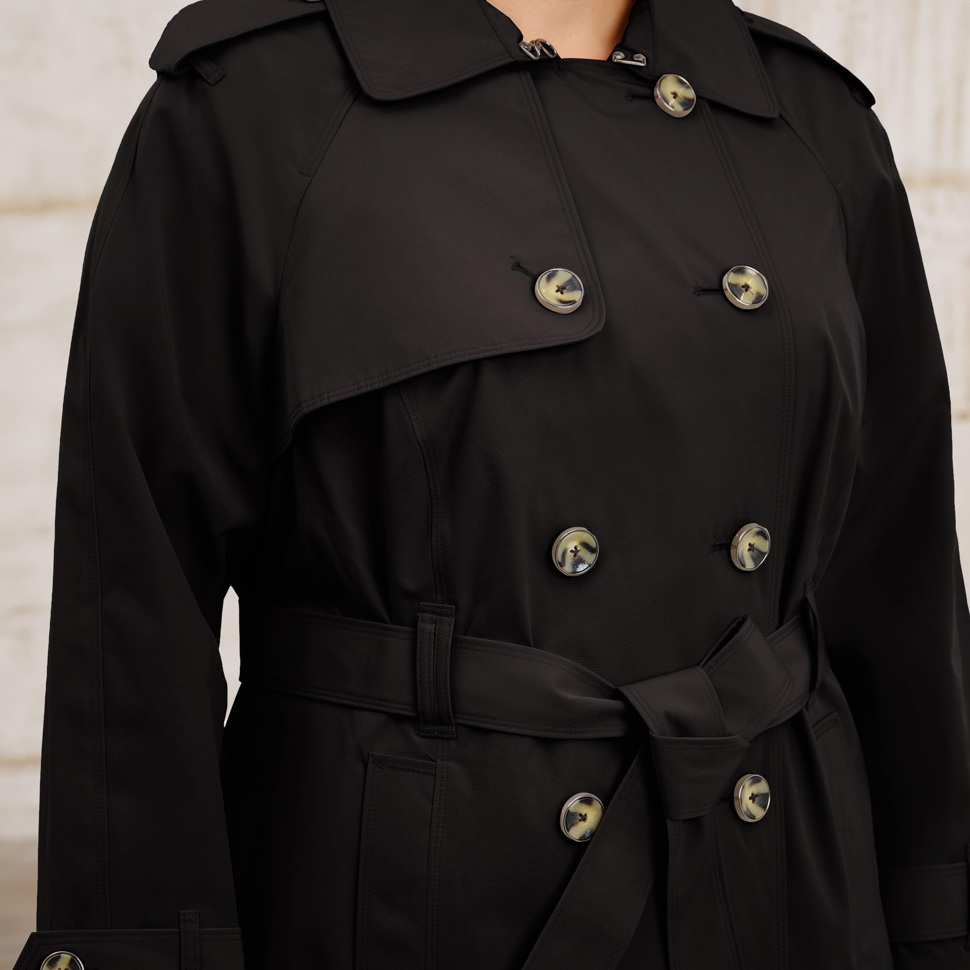 London Fog Women's Double-Breasted 3/4 Length Belted Trench Coat, Black, XL