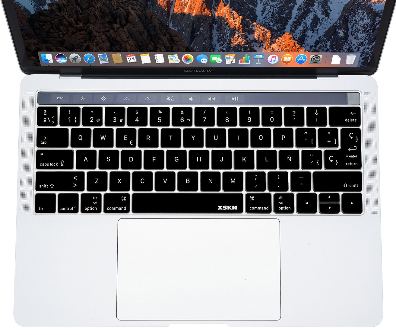XSKN Spanish Language Silicone Keyboard Skin Cover for New MacBook Pro 13 (A2159 A1989 A1706) & for MacBook Pro 15 (A1990 A1707) Plus Touch Bar Sticker US EU Universal Layout (Black)