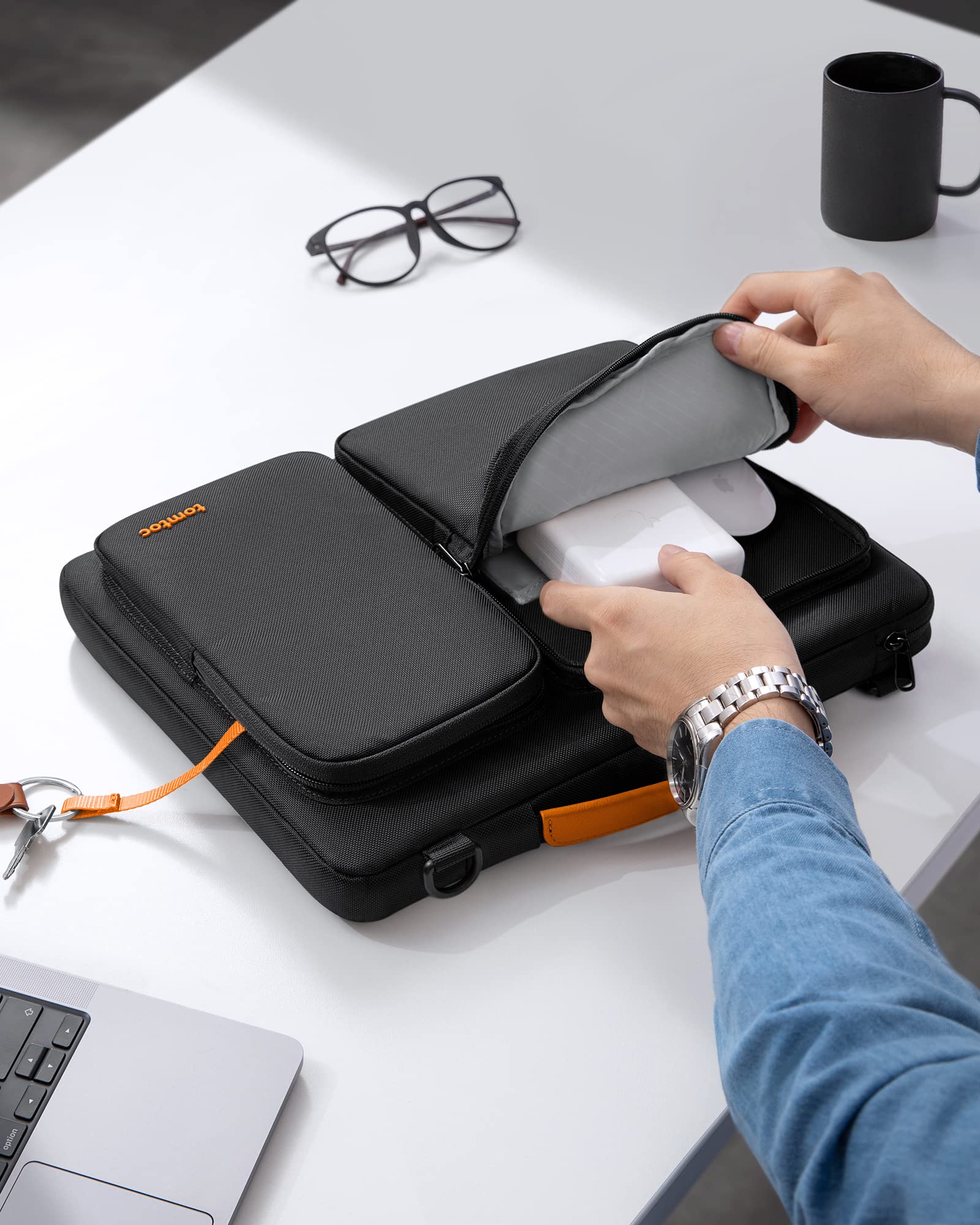 tomtoc Laptop Shoulder Bag for 14 Inch MacBook Pro M4/M3/M2/M1 Pro/Max 2024-2021, 13.5-14.4 Surface Laptop 6/5/Studio 2, Surface Book 3, 360 Protective Case Fit Asus VivoBook