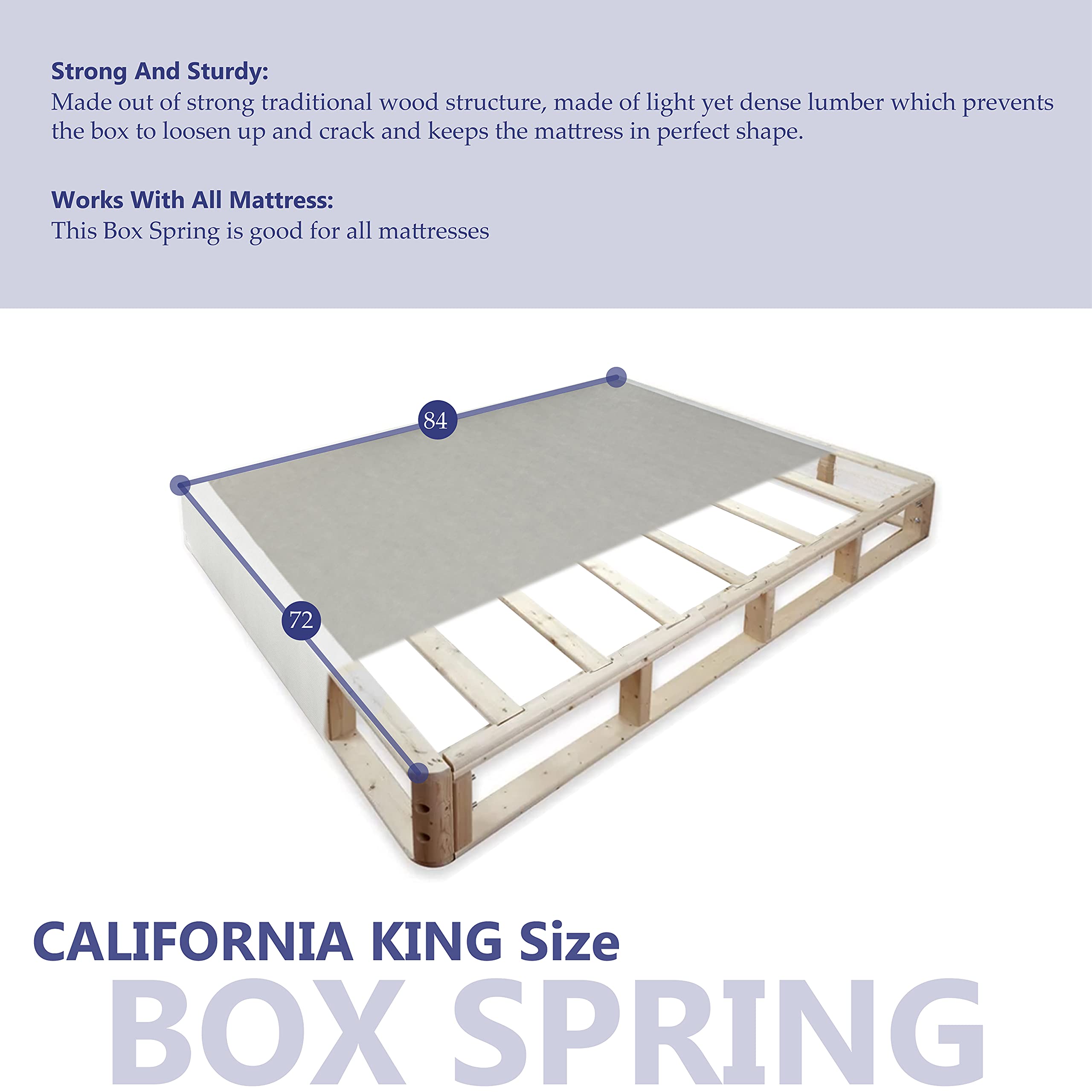 Spinal Solution 4-Inch Wood Low Profile Traditional Box Spring/Foundation for Mattress, California King, 10