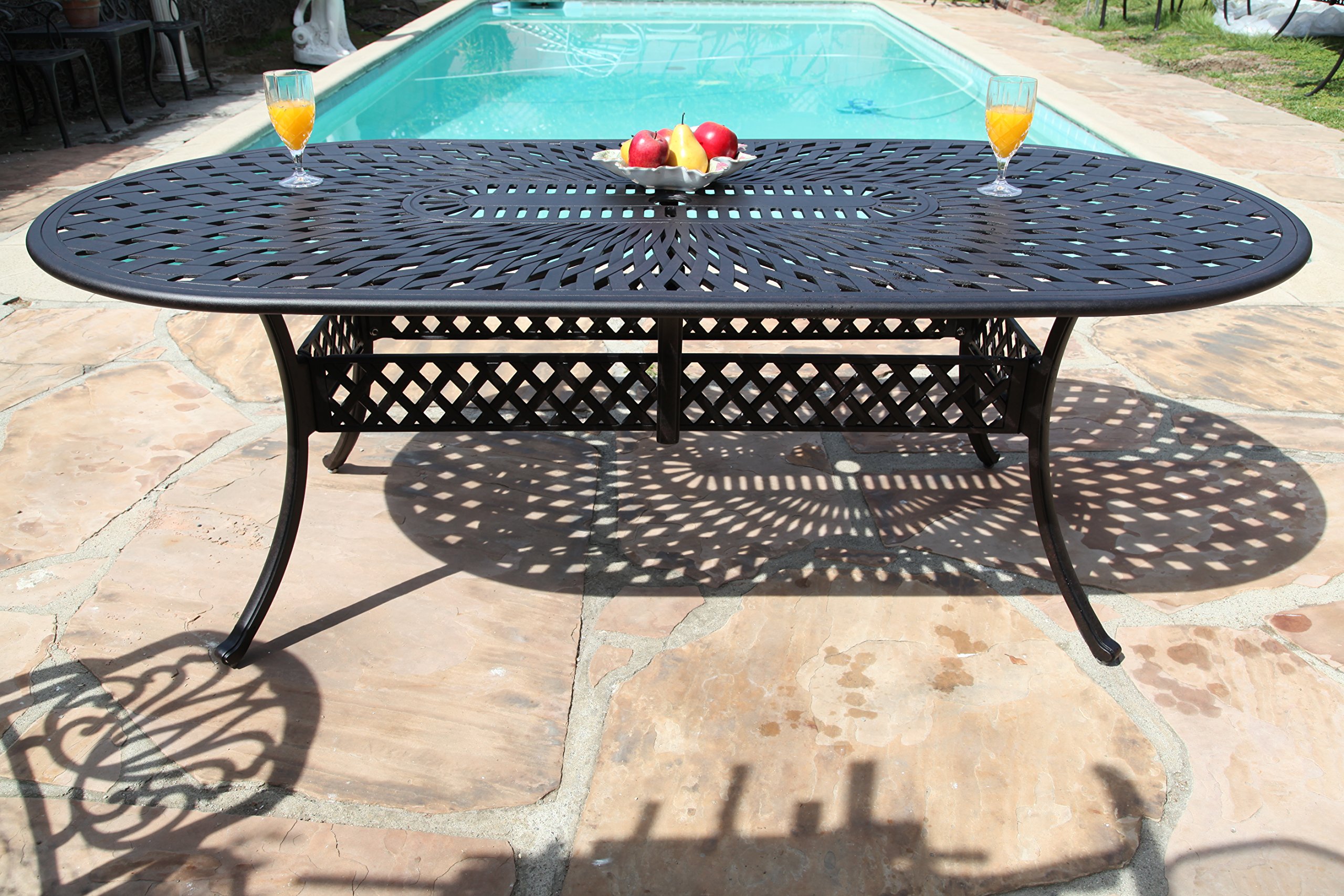 GrandPatioFurniture.com CBM Patio Elisabeth Collection Cast Aluminum 9 Piece Dining Set with 8 Swivel Rockers SH211-8S CBM1290