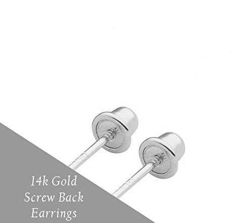 14k White Gold Solitaire Square Princess-cut CZ Stud Earrings with Comfort Screw-backs (3mm)