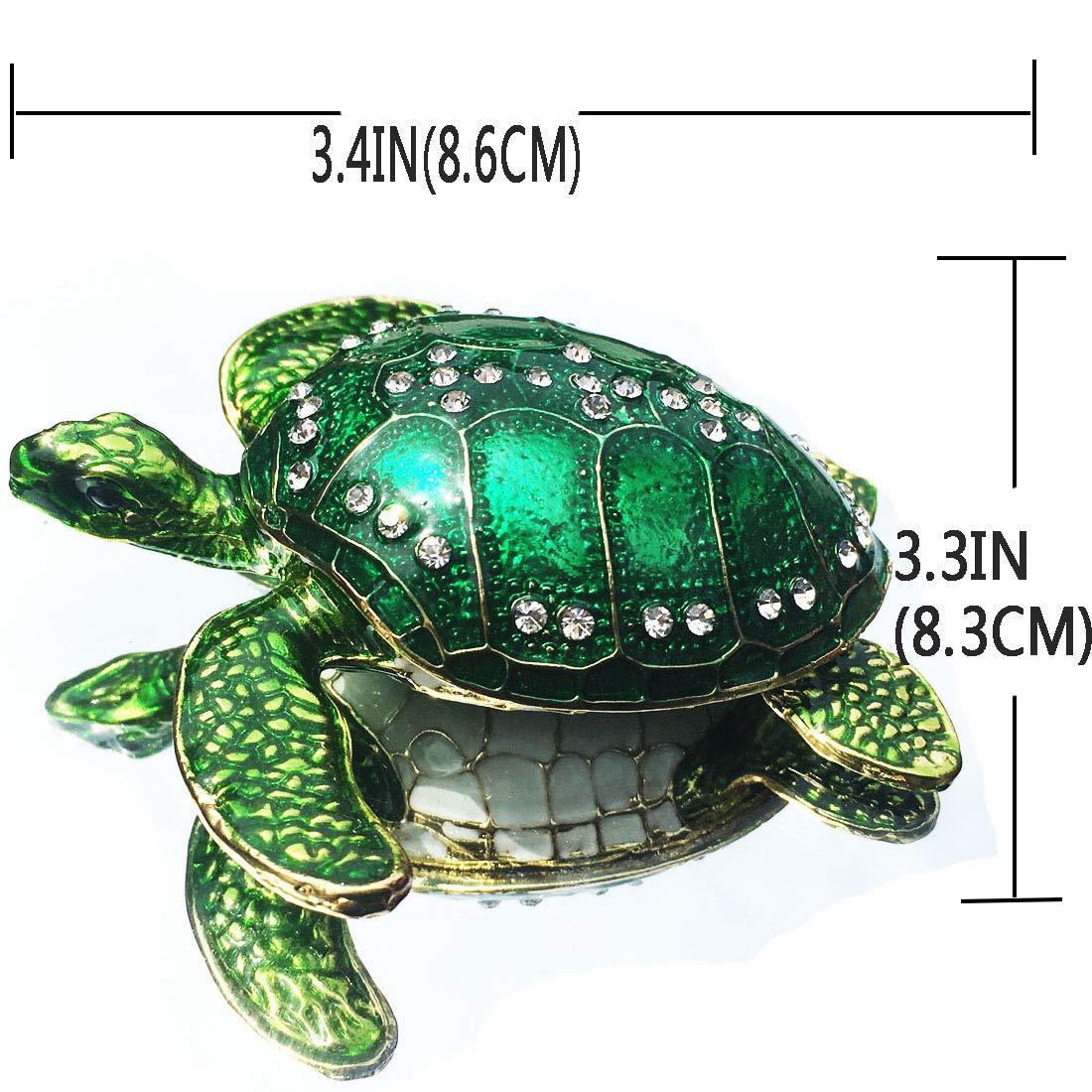 Waltz&F Sea Turtle Crystal Studded Pewter Jewelry Trinket Box Bejeweled Hand-painted Ring Holder Mother`s day Gift