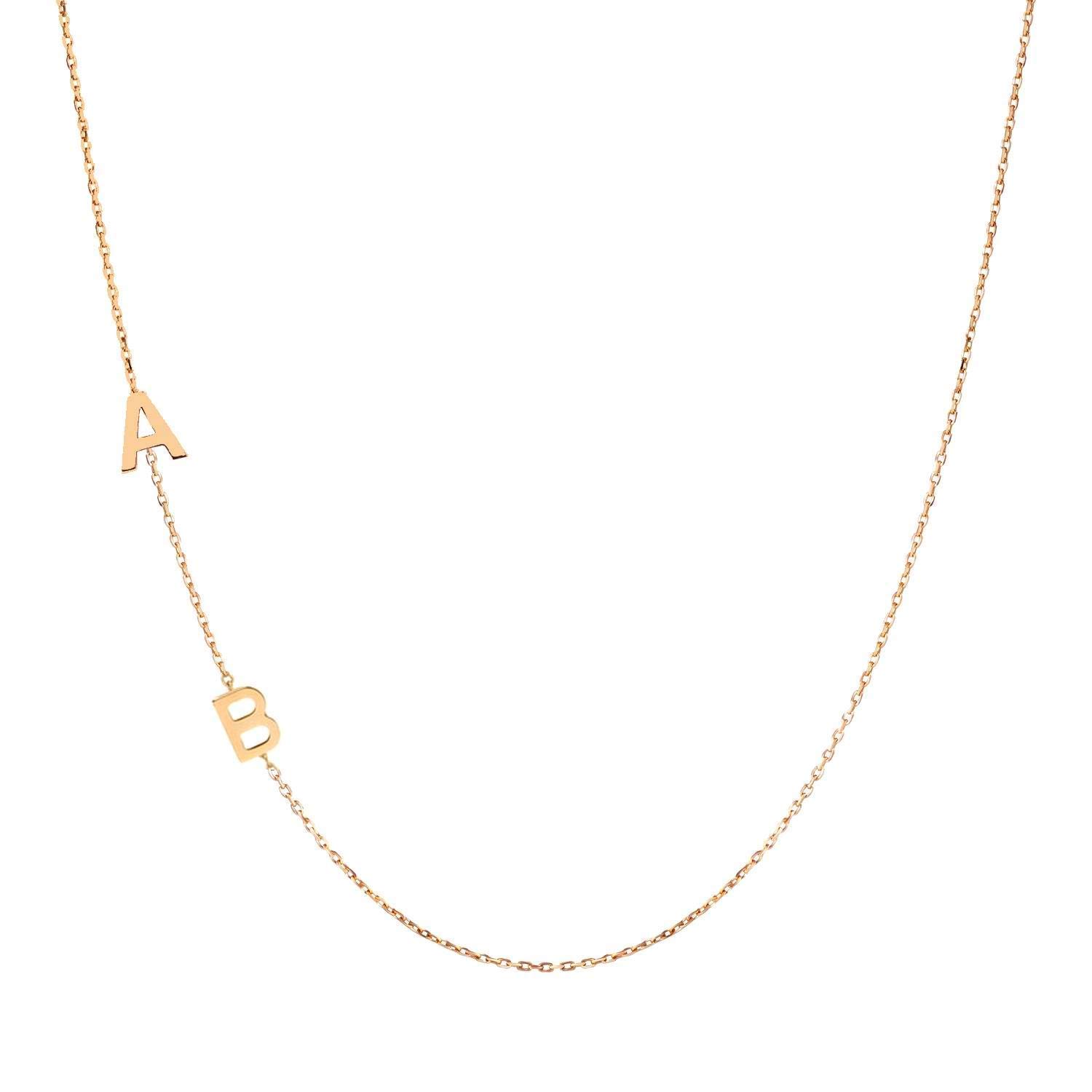 Dainty Initial Letter 14k Solid Gold or Silver Necklace, Minimal Letter Necklace, Gold Multiple 1 2 3 4 Letters Necklace, Bridesmaid Gift, Choker Personalized Sideways Necklace, Jewee Diamond