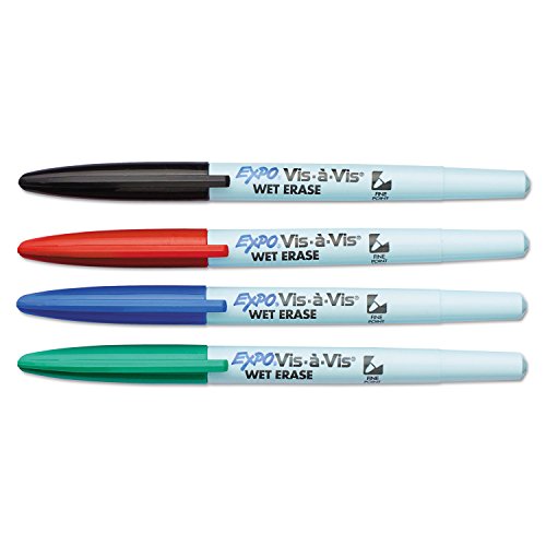 Expo Vis-A-Vis Wet-Erase Marker, Fine Point, 4-Color Set (San16074)