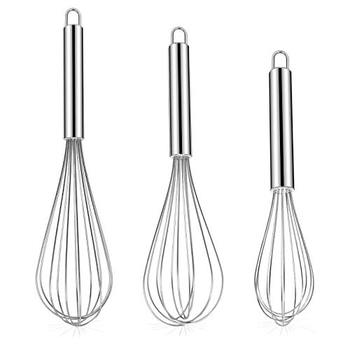 NileHome Stainless Steel Whisk Set 8" 10" 12" Kitchen Whisk Balloon Whisk Kitchen Wisk Wire Whisks for Cooking, Whisking, Blending, Beating, Stirring-3 Packā¦
