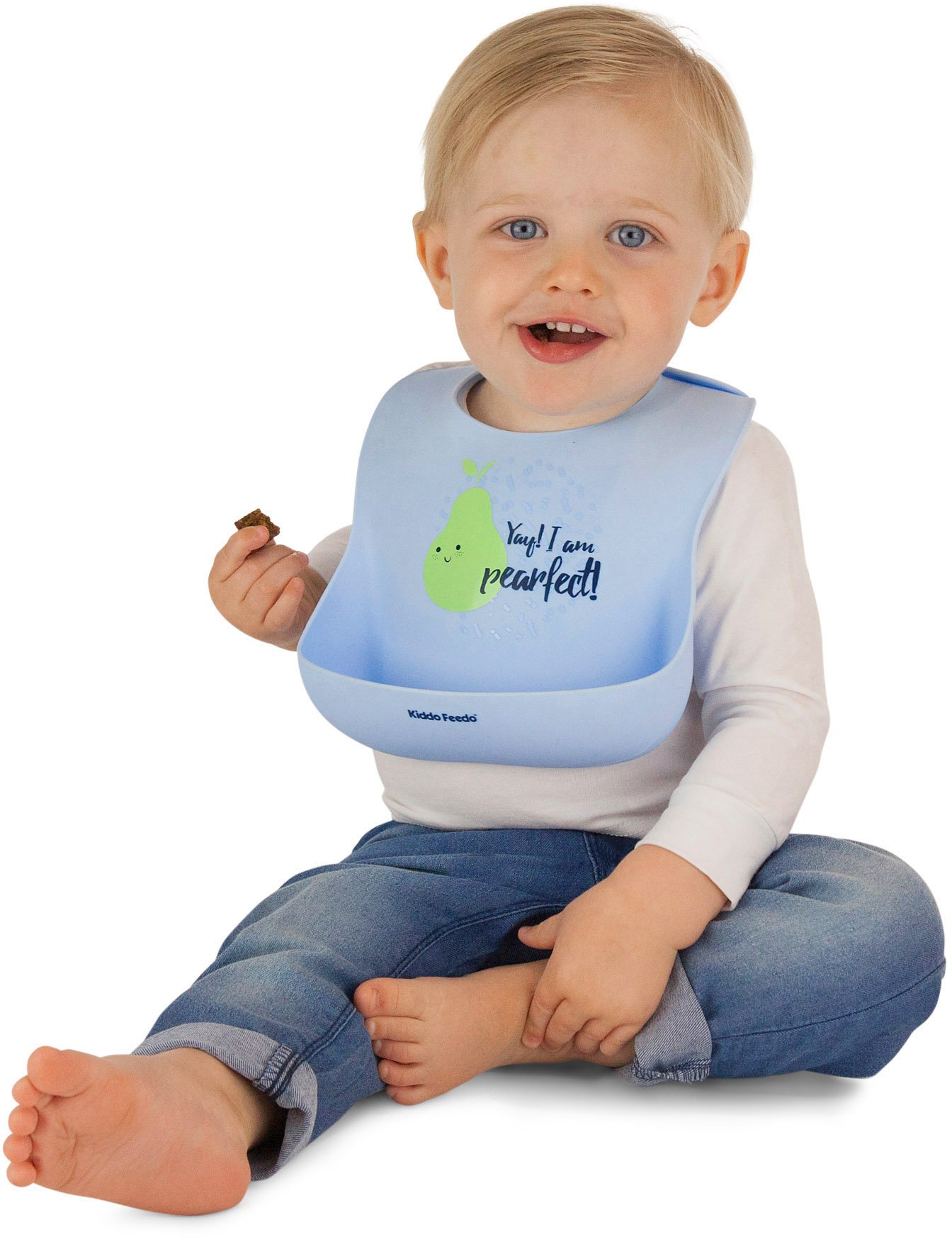 Kiddo Feedo Silicone Baby Bib, Unisex Designs for Boys and Girls, Waterproof and Easy to Clean, Blue