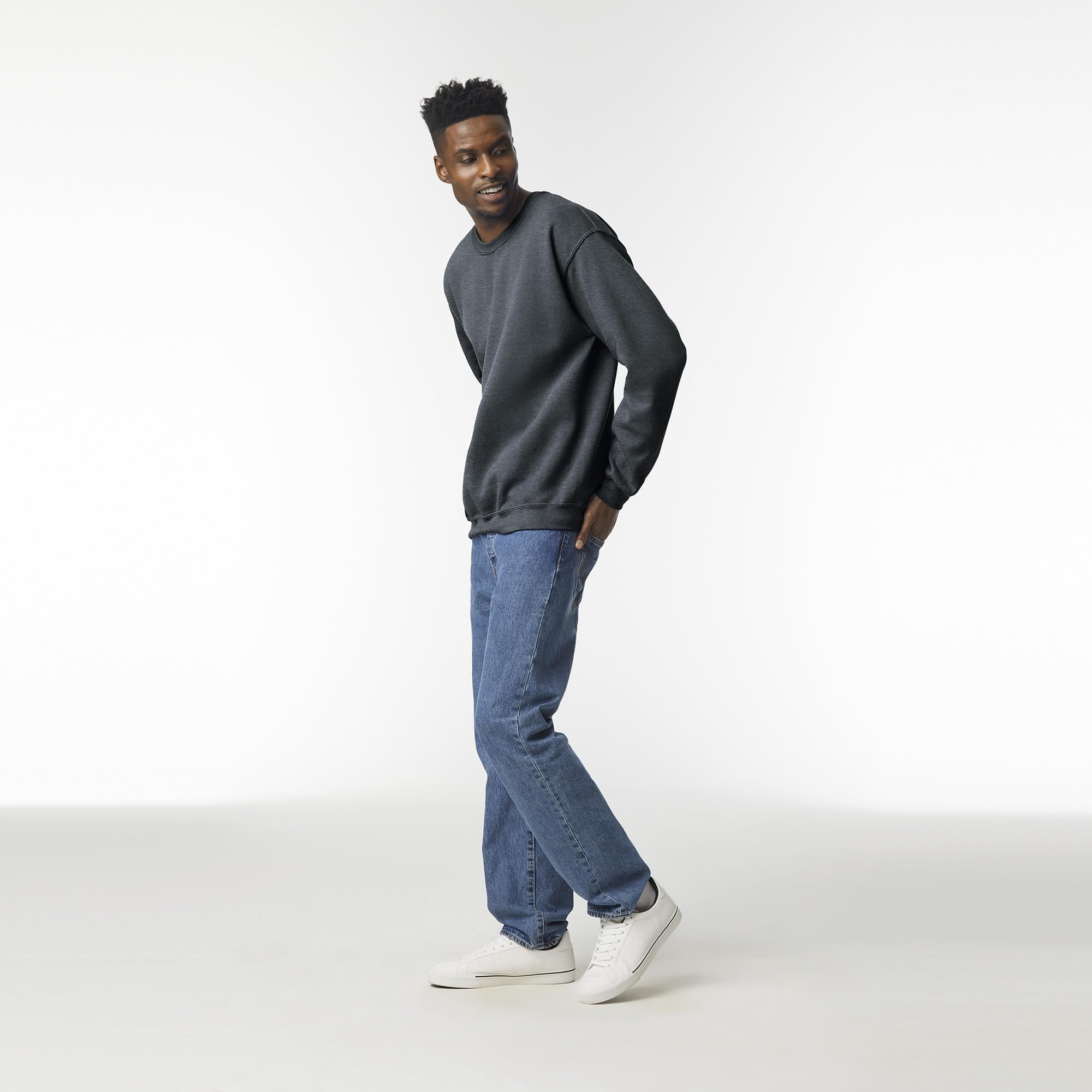 Gildan Adult Fleece Crewneck Sweatshirt, Style G18000, Multipack, Dark Heather (1-Pack), Medium