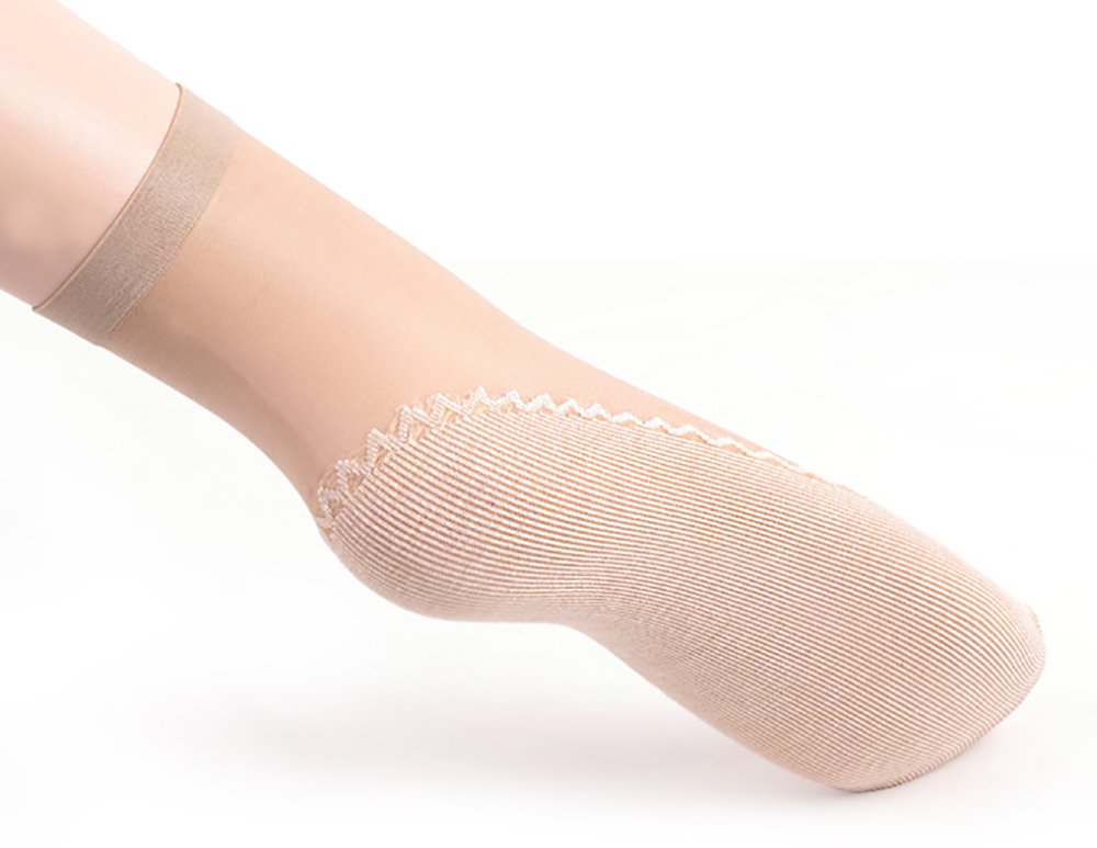 Ueither Women's 6 Pairs Silky Anti-Slip Cotton Sole Sheer Ankle High Tights Hosiery Socks Reinforced Toe (6 Pairs Beige)
