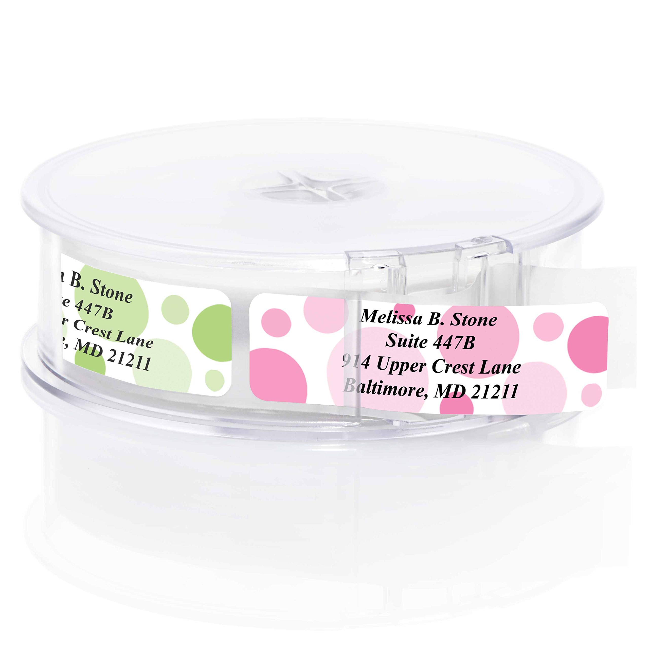 Dots of Color Designer Rolled Personalized Name Address Labels with Elegant Dispenser