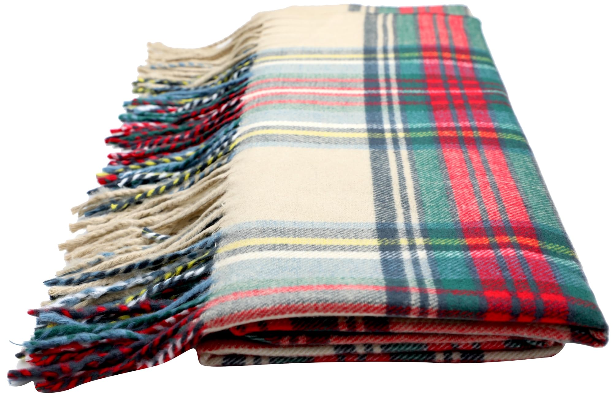 Achillea Long & Wide Scottish Tartan Plaid Large Cashmere Feel Blanket Scarf Check Shawl Wrap 80" x 29" (Khaki Tartan)
