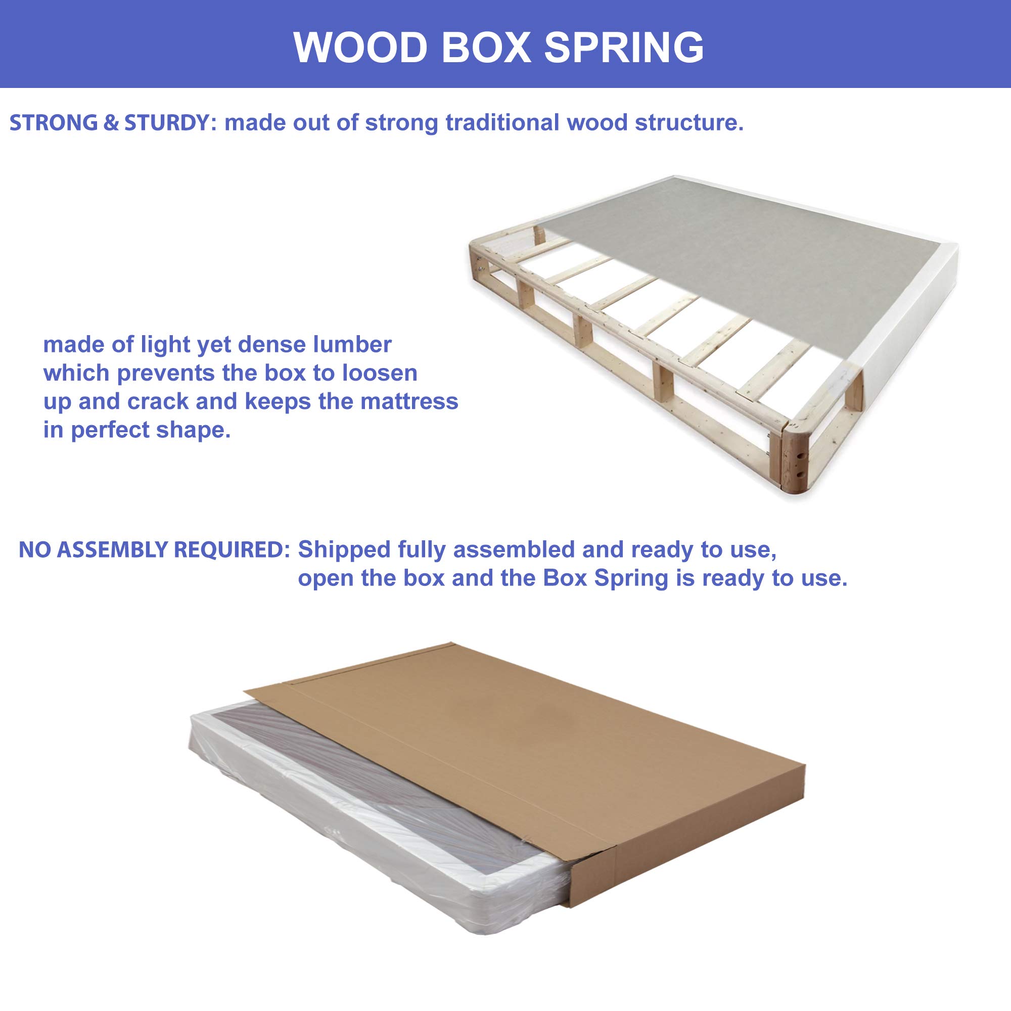 Spinal Solution 4-Inch Wood Low Profile Traditional Box Spring/Foundation for Mattress, California King, 10