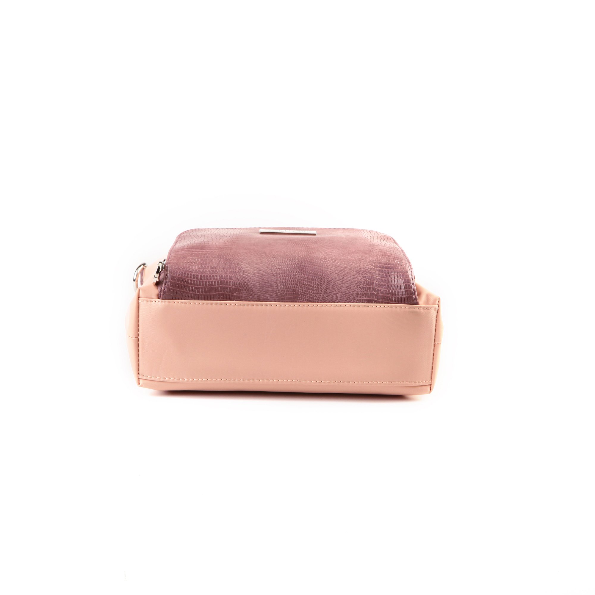 Suzy Levian Pink Nylon Faux Crocodile Front Pocket Crossbody Handbag