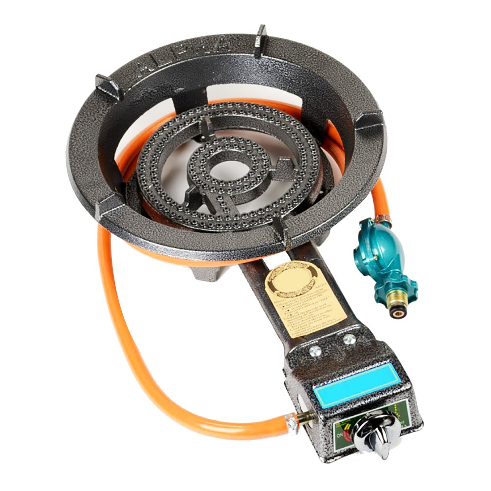 Premium Cast Iron Propane Burner With 19" Tall Stand Combo Cooker Outdoor Stove Portable High Pressure Gas Patio Deep Fry BBQ with Hose & Regulator