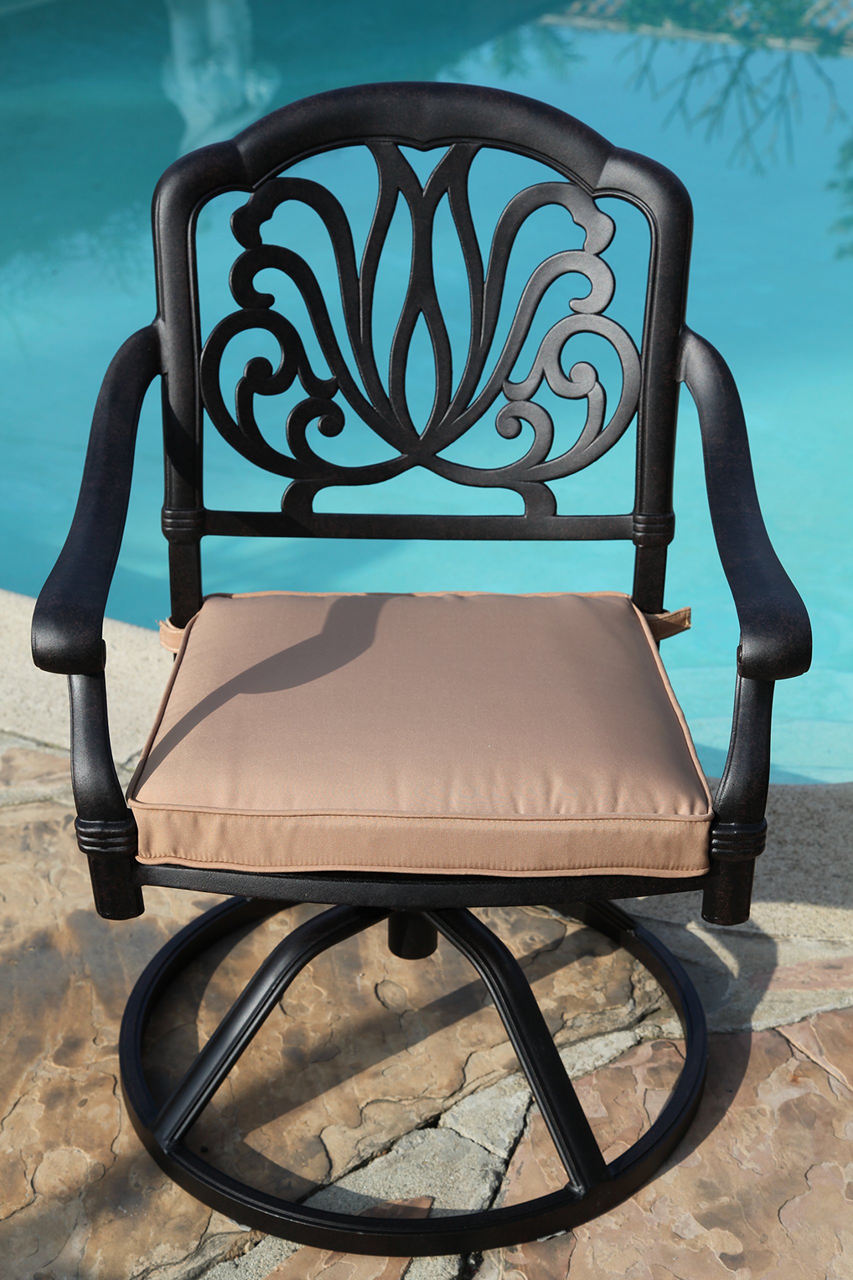 GrandPatioFurniture.com CBM Patio Elisabeth Collection Cast Aluminum 9 Piece Dining Set with 8 Swivel Rockers SH211-8S CBM1290
