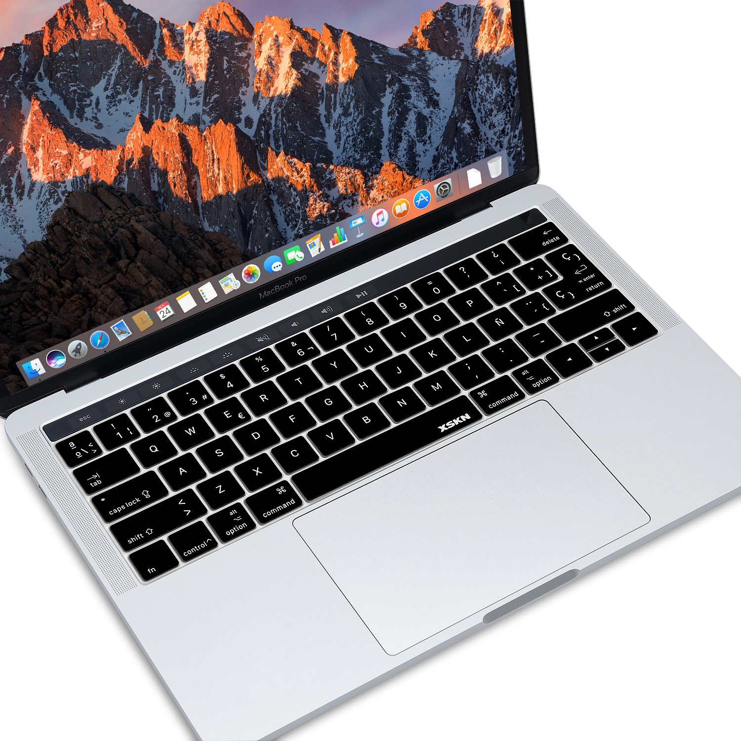 XSKN Spanish Language Silicone Keyboard Skin Cover for New MacBook Pro 13 (A2159 A1989 A1706) & for MacBook Pro 15 (A1990 A1707) Plus Touch Bar Sticker US EU Universal Layout (Black)