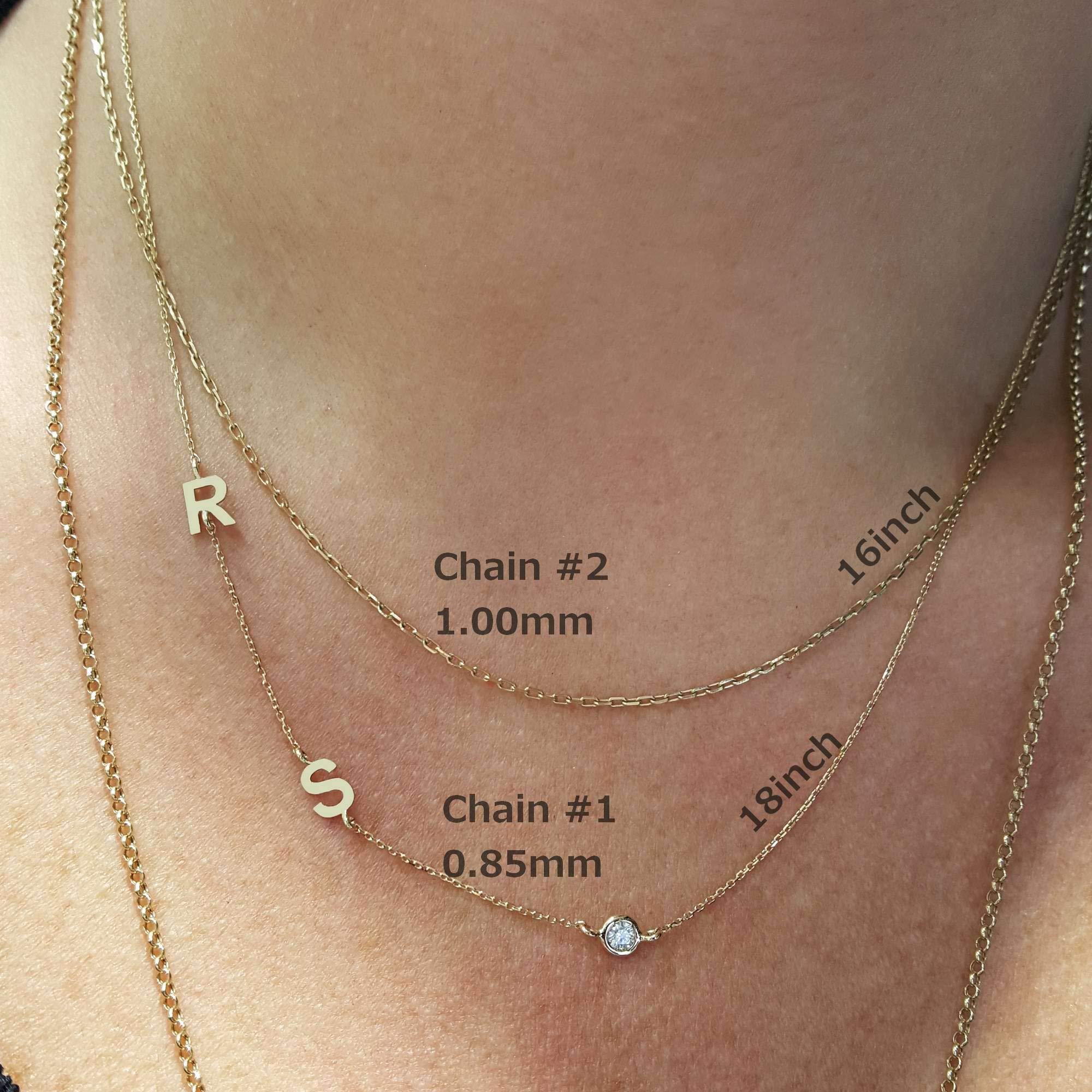Dainty Initial Letter 14k Solid Gold or Silver Necklace, Minimal Letter Necklace, Gold Multiple 1 2 3 4 Letters Necklace, Bridesmaid Gift, Choker Personalized Sideways Necklace, Jewee Diamond