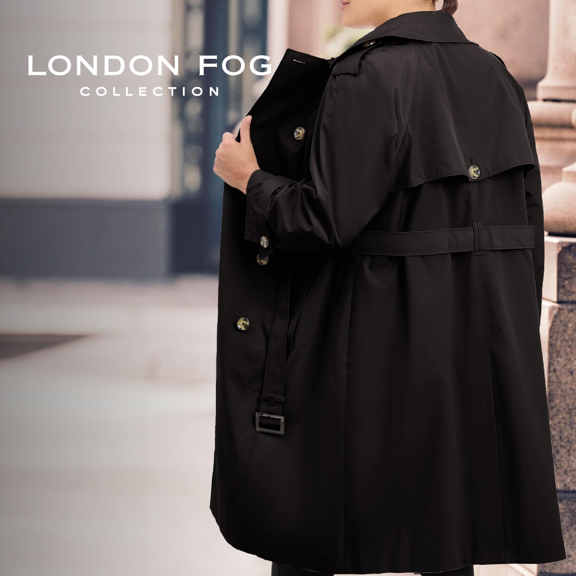London Fog Women's Double-Breasted 3/4 Length Belted Trench Coat, Black, XL
