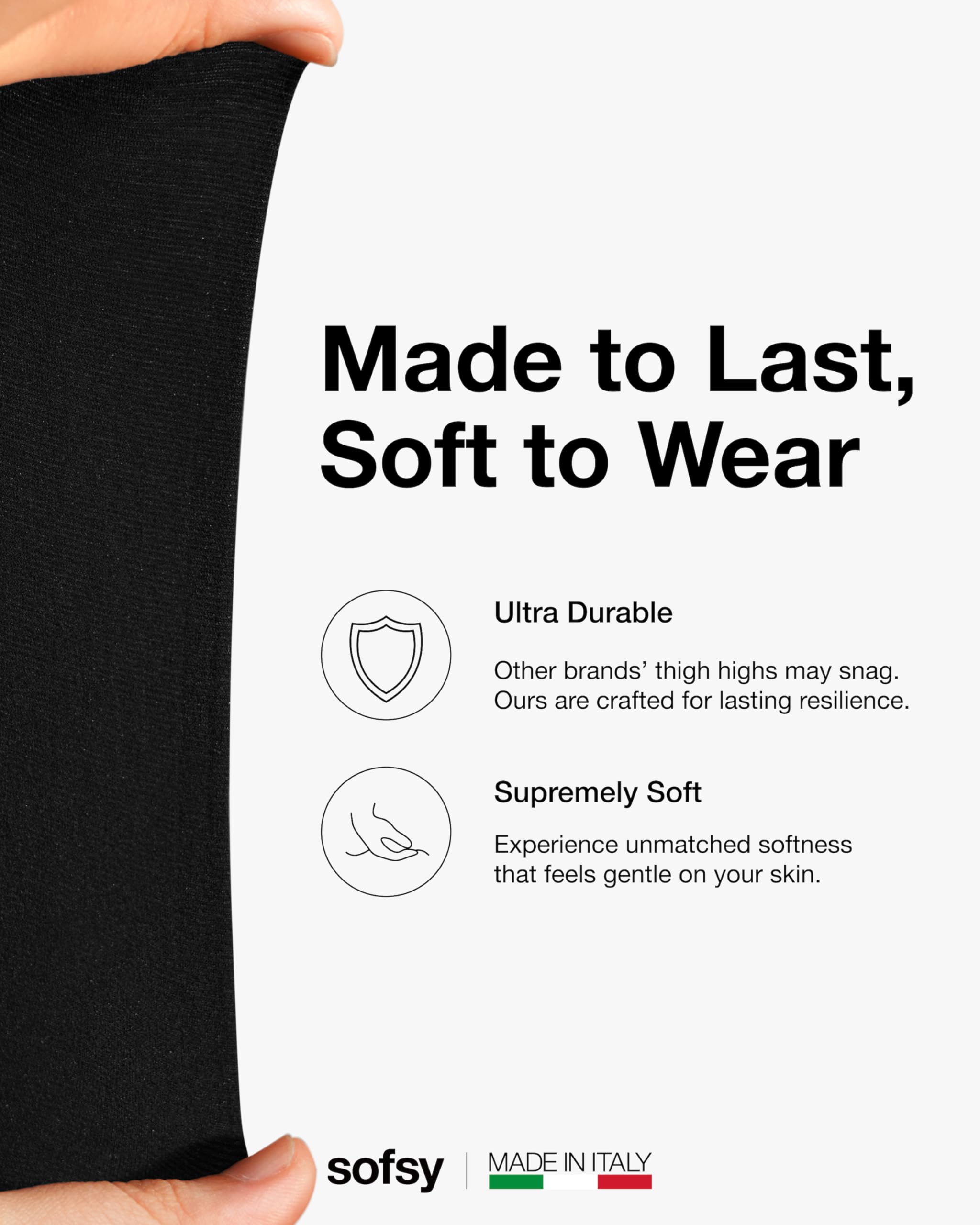 sofsy Ultra Soft Women's Stockings [Made in Italy] 100% Oeko-Tex Certified Dual Silicone Foral Lace Thigh Highs | Black - Medium/Large