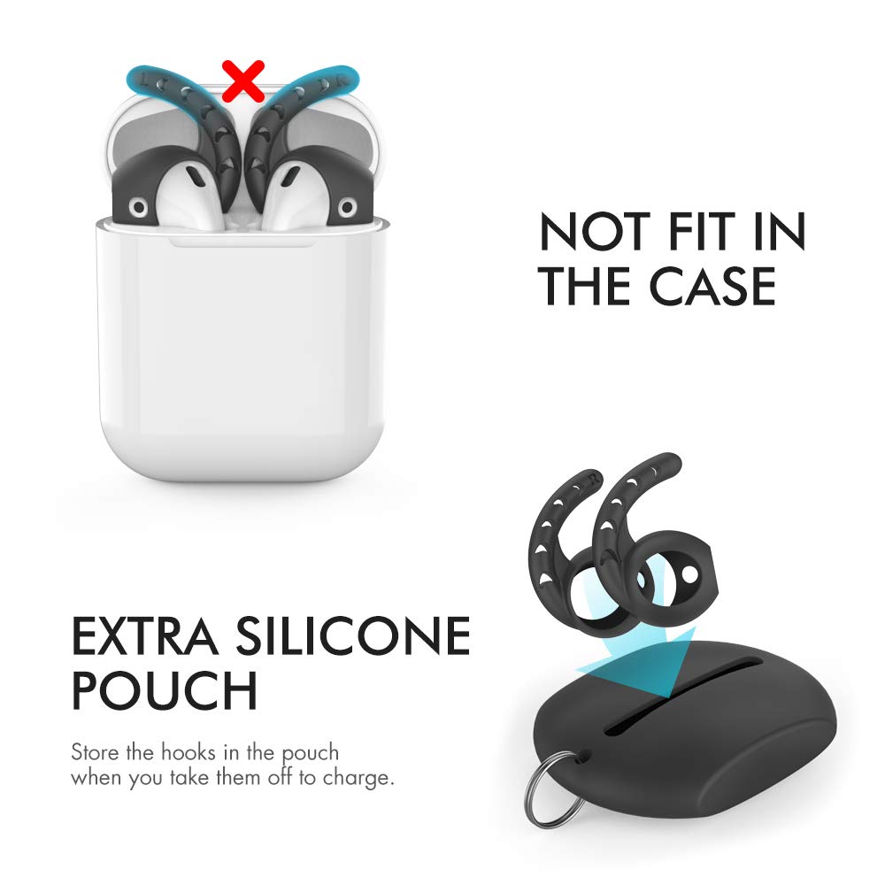 AhaStyle 3 Pairs AirPods Ear Hooks Cover Silicone Accessories Compatible with Apple AirPods and EarPods Headphones(Black)