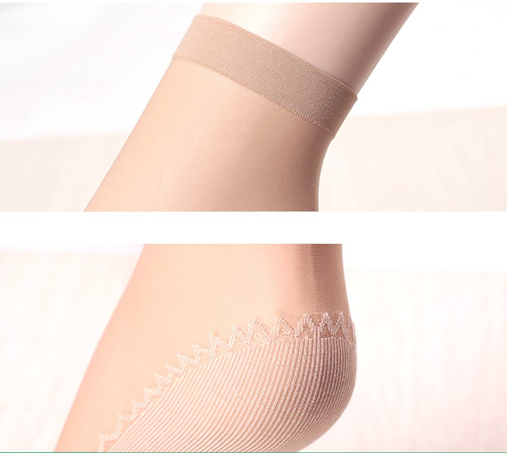 Ueither Women's 6 Pairs Silky Anti-Slip Cotton Sole Sheer Ankle High Tights Hosiery Socks Reinforced Toe (6 Pairs Beige)