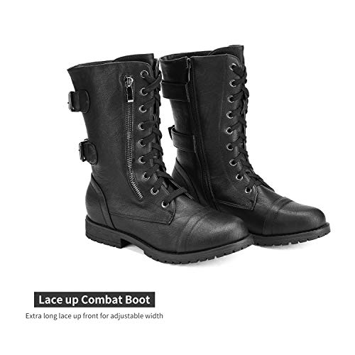 DREAM PAIRS Women's Combat Boots, Mid Calf Built-in Wallet Pocket Lace up Military Ankle Booties,Size 10,Black,TERRAN