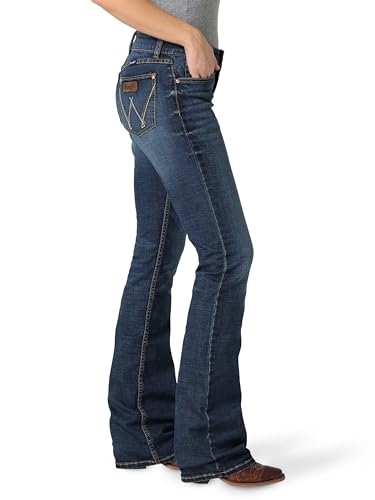 Wrangler Women's Retro Mae Rise Stretch Boot Cut Jean, Mid Wash, 7W x 32L