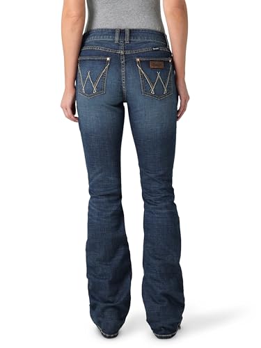 Wrangler Women's Retro Mae Rise Stretch Boot Cut Jean, Mid Wash, 7W x 32L