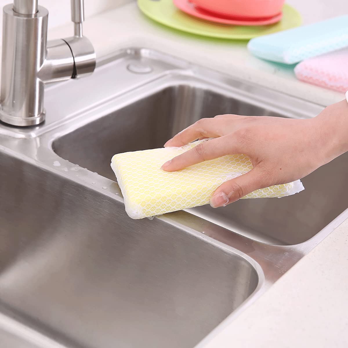 FaSoLa Magic Durable Kitchen Cleaning Sponge, Pots Pans Household Cleaning Scrub Sponge, Eco Scrub Pads for Dishes (Multicolor Pack of 15)