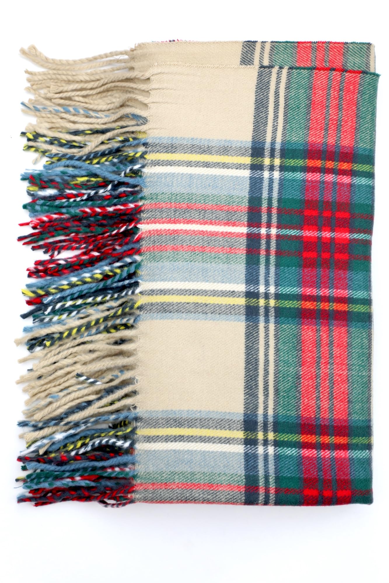 Achillea Long & Wide Scottish Tartan Plaid Large Cashmere Feel Blanket Scarf Check Shawl Wrap 80" x 29" (Khaki Tartan)