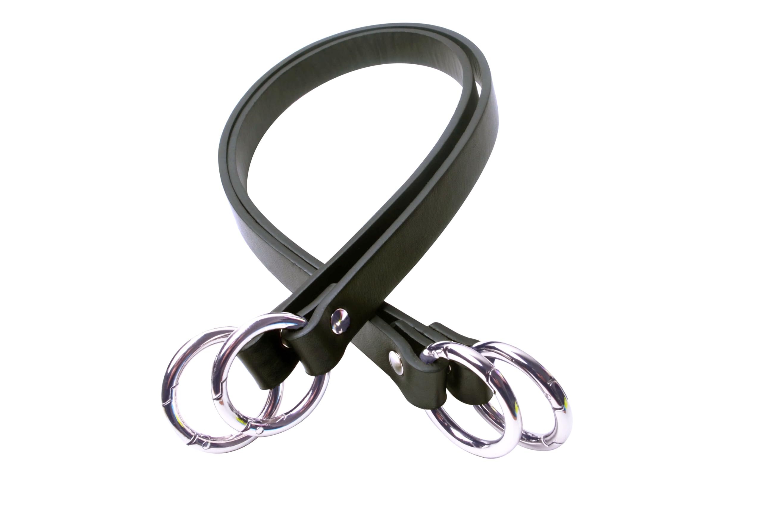 Wento Pair 24 inches Vinyl Leather Purses Straps with Big O Ring(1 1/4'' Inner Size) End,Vinyl Leather Bag Handles,Replacement Purse Straps,Handbag Bag Wallet Straps WT100 (Silver, Black)