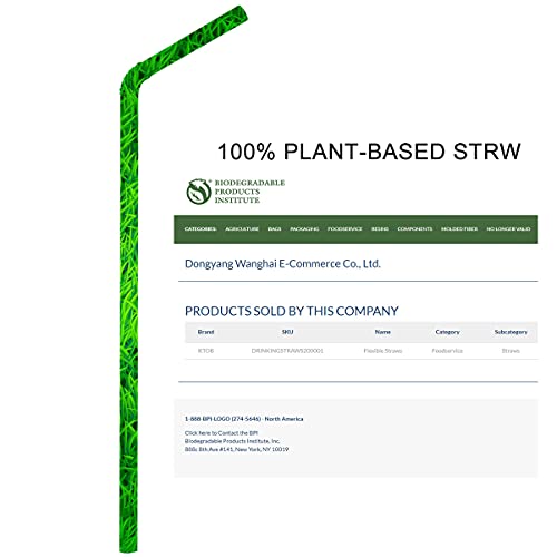 200 Count 100% Plant-Based Compostable Straws - Plasticless Biodegradable Flexible Drinking Straws - A Fantastic Eco Friendly Alternative to Plastic Straws