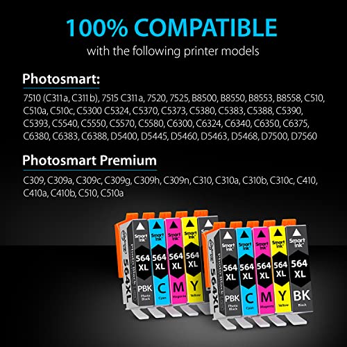 Smart Ink Compatible Ink Cartridge Replacement for HP 564 XL 564XL High Yield 10 Combo Pack (2 Black, 2PBK & 2 C/M/Y) for Photosmart 6525 6520 7520 5520 7510 5510 7525 DeskJet 3520 3522 OfficeJet 4620