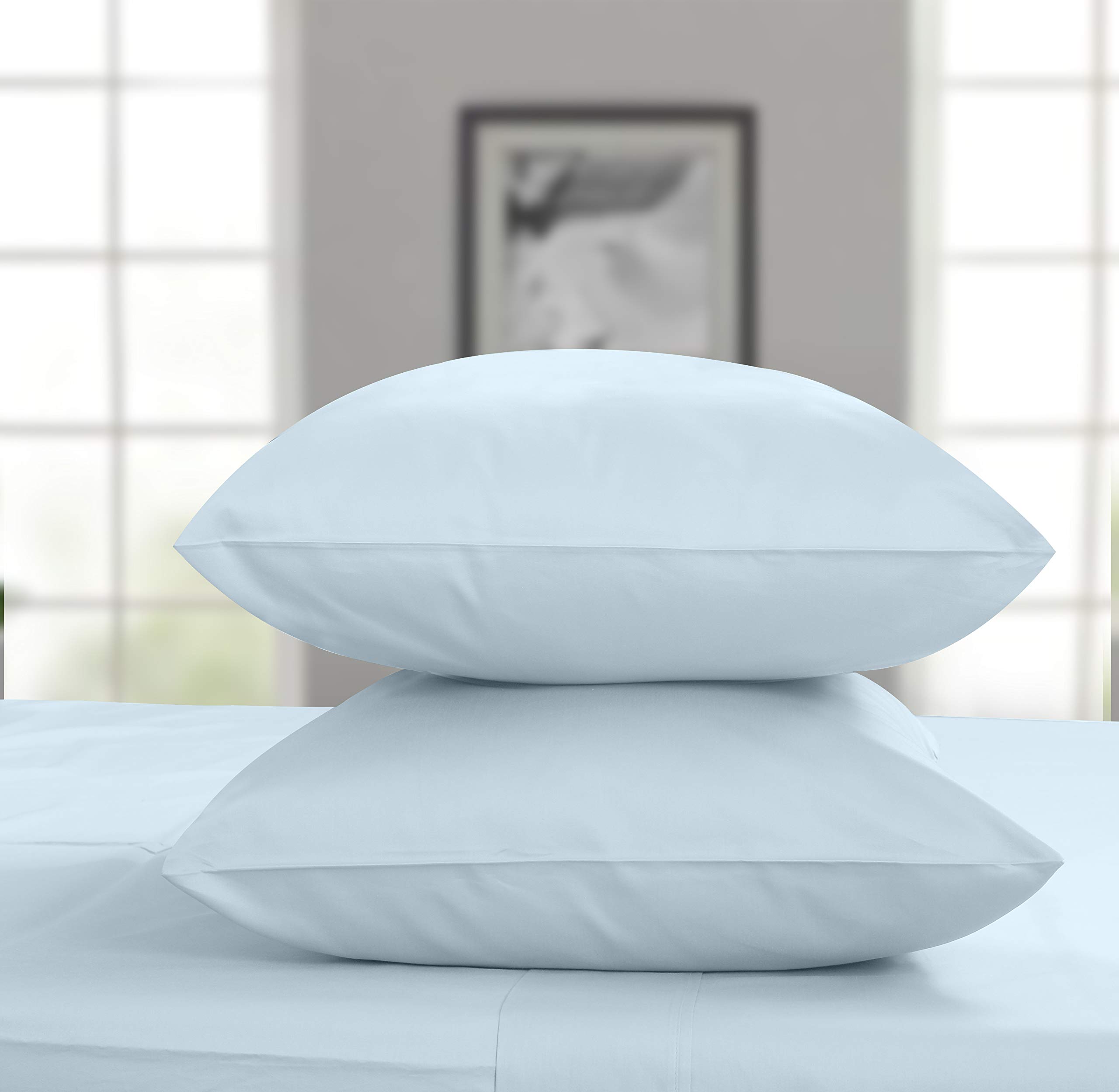 Threadmill Full Size Sheet Set | 100% Cotton Sheets | Solid Sateen Full Bed Sheets Set with 16' Elasticized Deep Pocket | Soft Breathable 4-Piece Cooling Sheet Set | Light Blue
