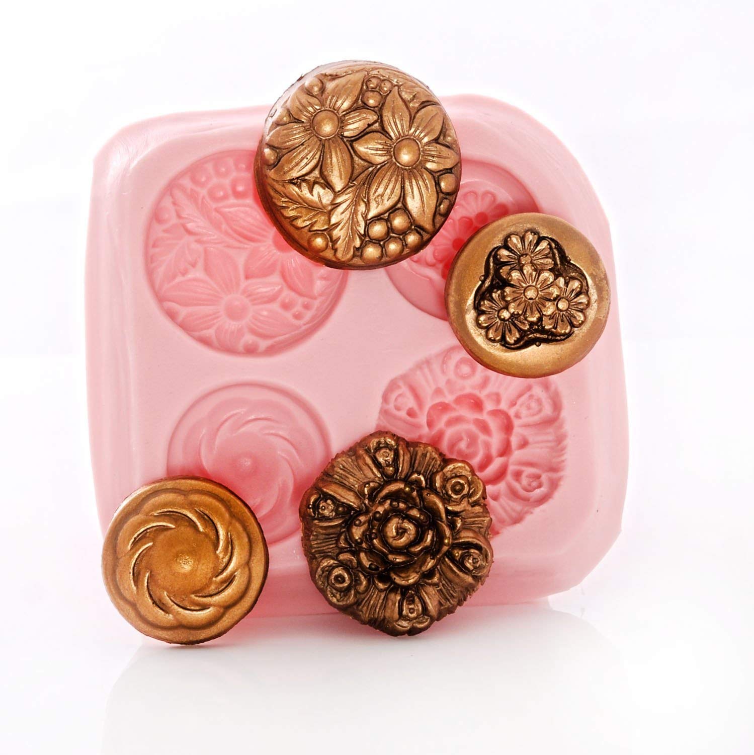 Flower Vintage Style Button Silicone Mold Fondant Chocolate Mint Resin Polymer Clay Jewelry Craft Mold